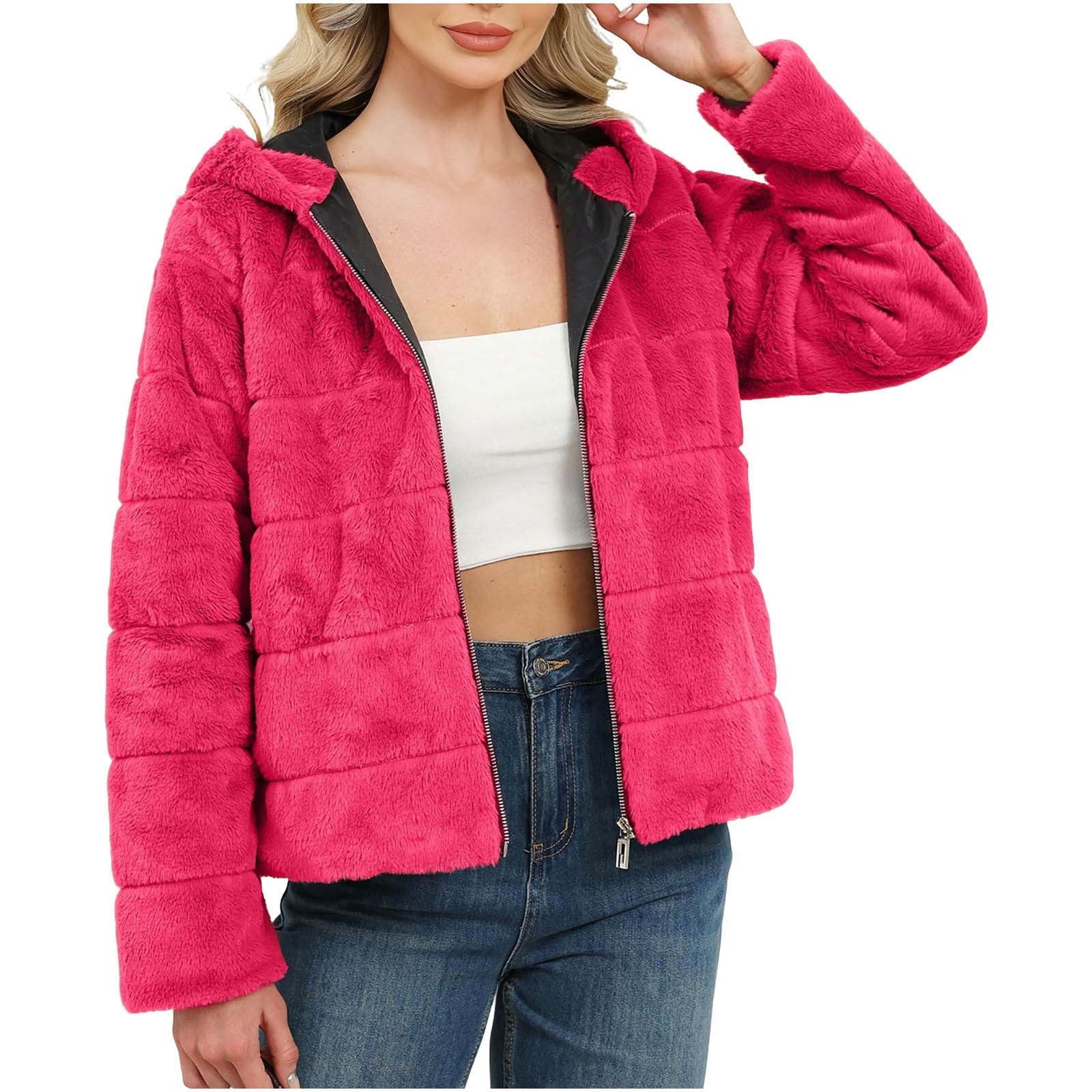 YYDGH Women's Faux Fur Coat with Hood Fluffy Fuzzy Short Shaggy Jacket ...