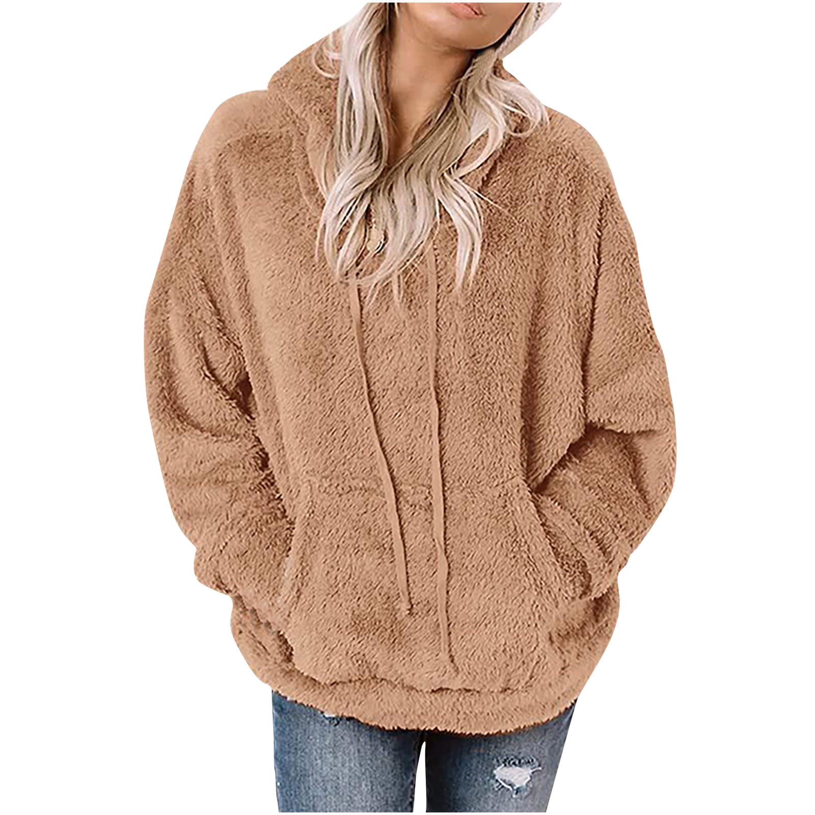 YYDGH Women's Long Sleeve Sherpa Pullover Fuzzy Fleece Sweatshirt ...