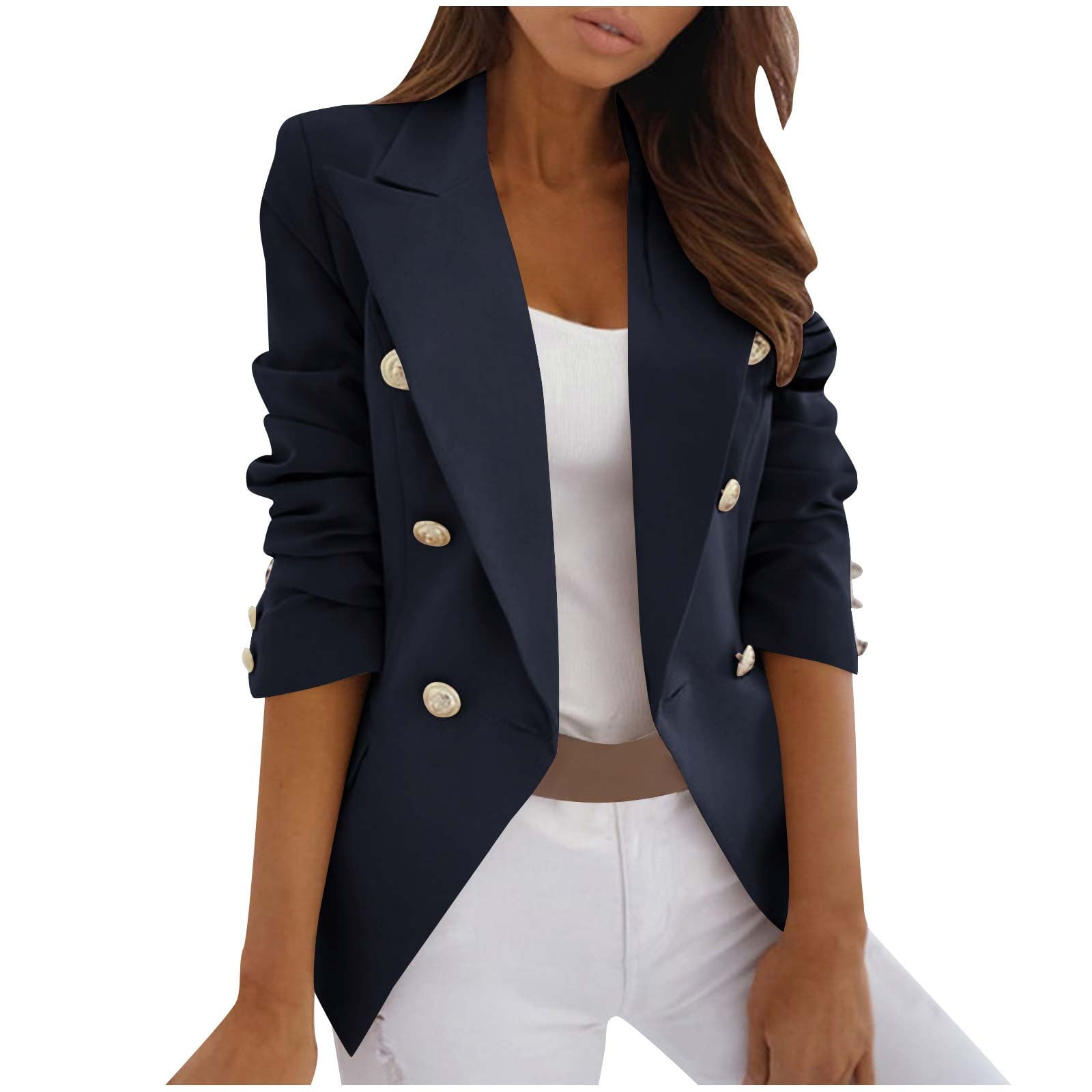 YYDGH Womens Cropped Long Sleeve Blazer Formal Open Front Notched Collar Slim Blazers Casual ...