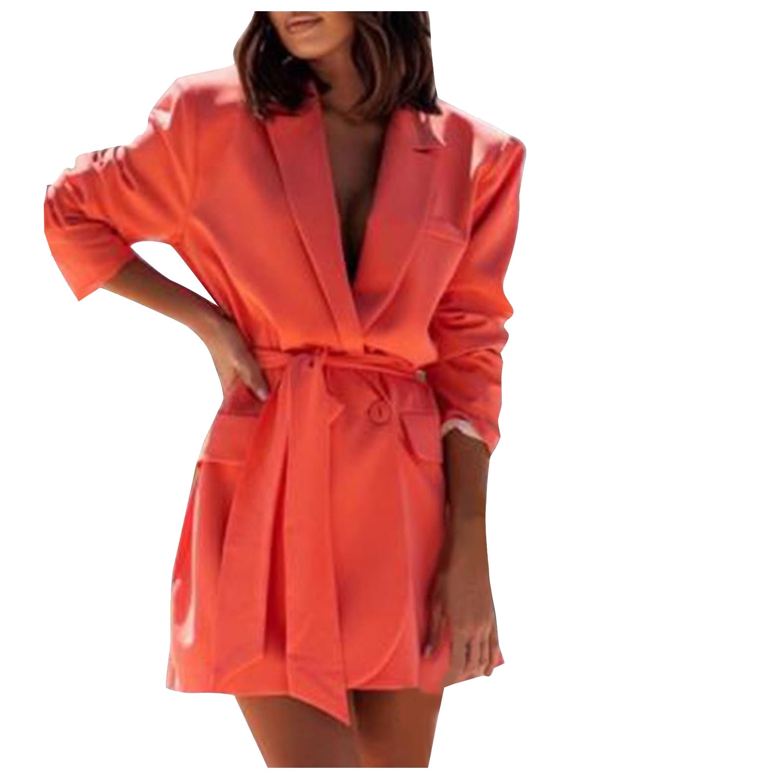 Yydgh Womens Fashion Belted Blazer Open Front Long Sleeve Office Blazer