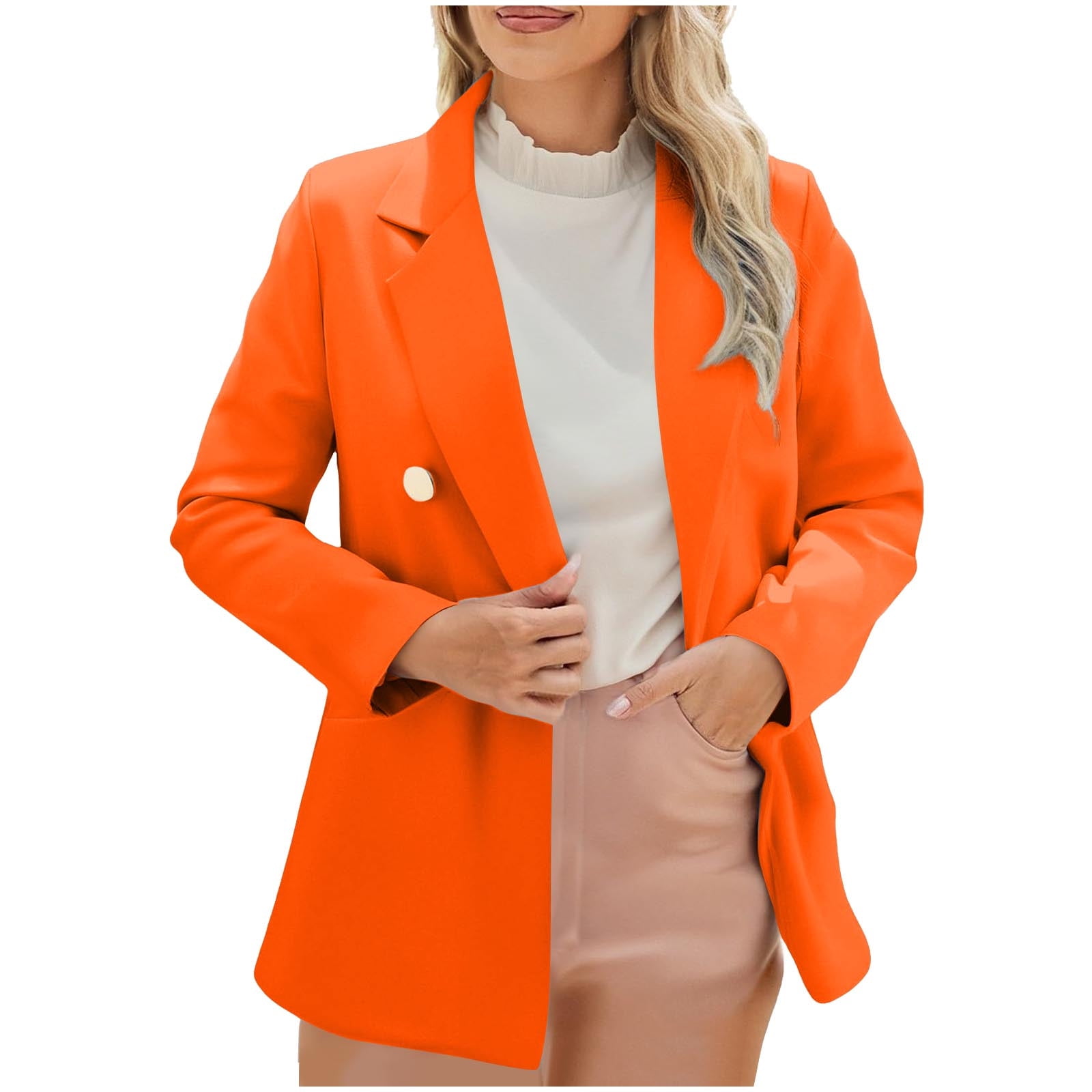 YYDGH Womens Plus Size Blazer Notch Lapel Double Breasted Open Front ...