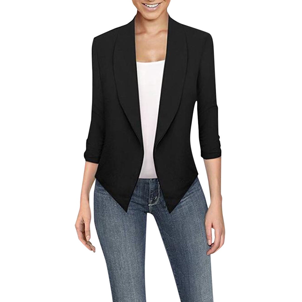 YYDGH Womens Ruched 3/4 Sleeve Draped Blazers Plus Size Open Front ...