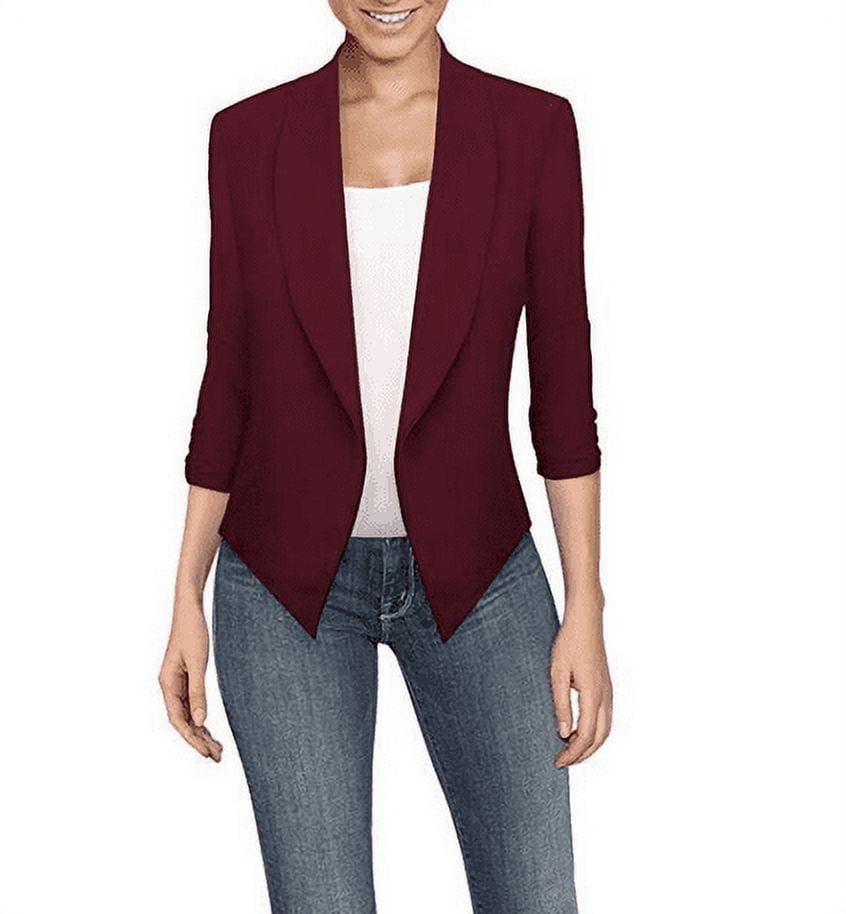 YYDGH Womens Ruched 3/4 Sleeve Draped Blazers Plus Size Open Front ...