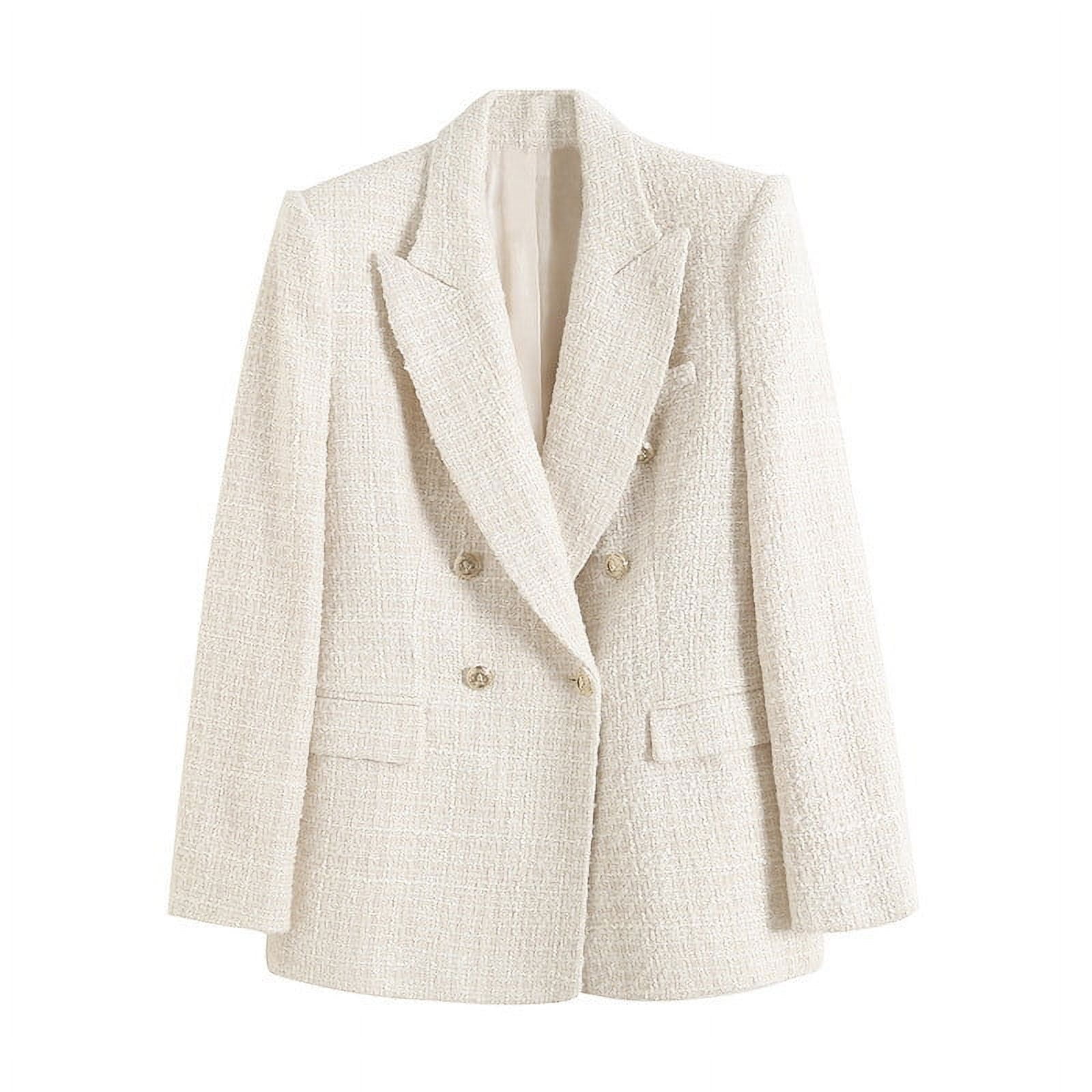 YYDGH Womens Tweed Blazers Long Sleeve Double Breasted Open Front Plaid ...