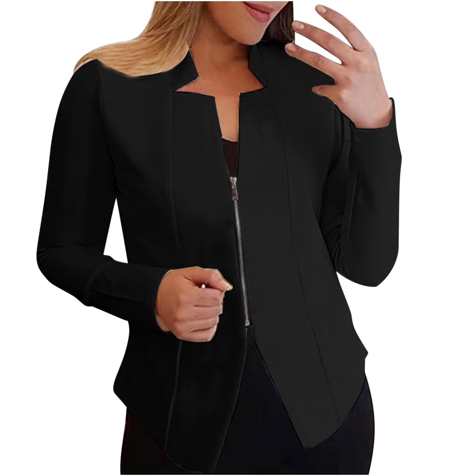 YYDGH Womens Zip up Open Front Blazers Casual Long Sleeve Mock Neck ...