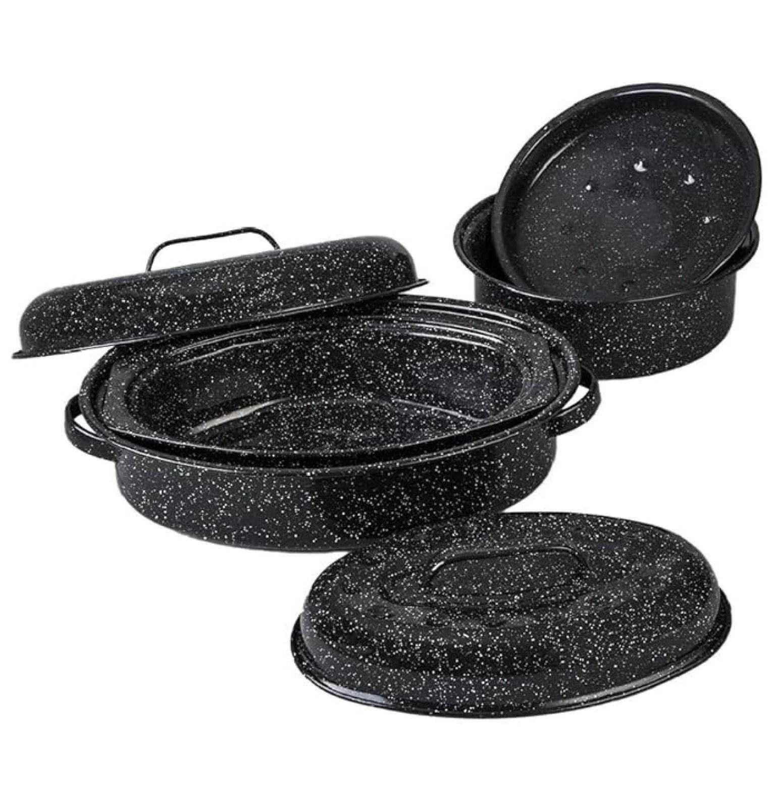 YYDSBNHH Roasting Pan Set, 13 & 15 Inch Oval & 3 lb Round, Enameled ...