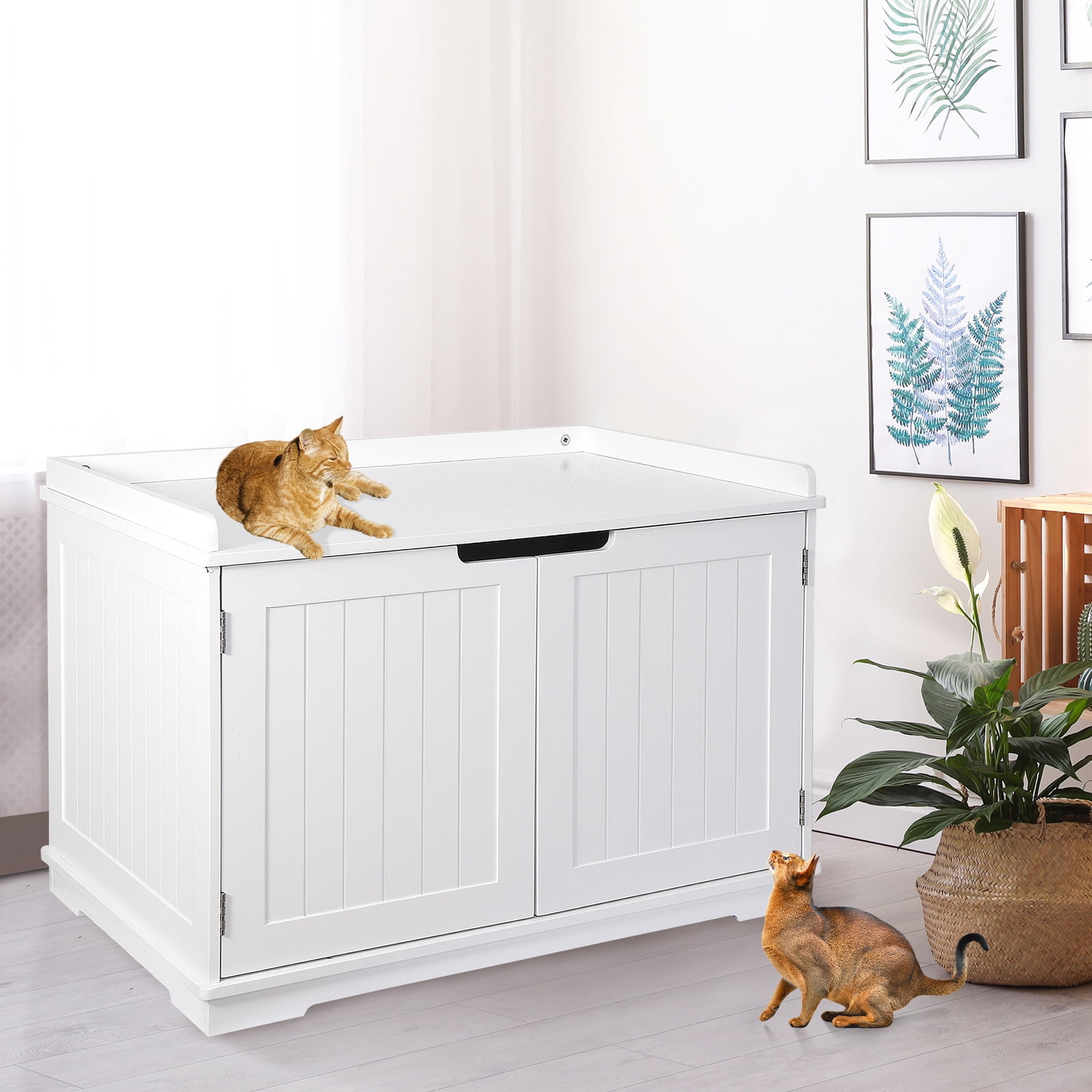 YYEAN Double Doors Cozy Cat House - Wooden Pet Shelter with Cat Washing ...