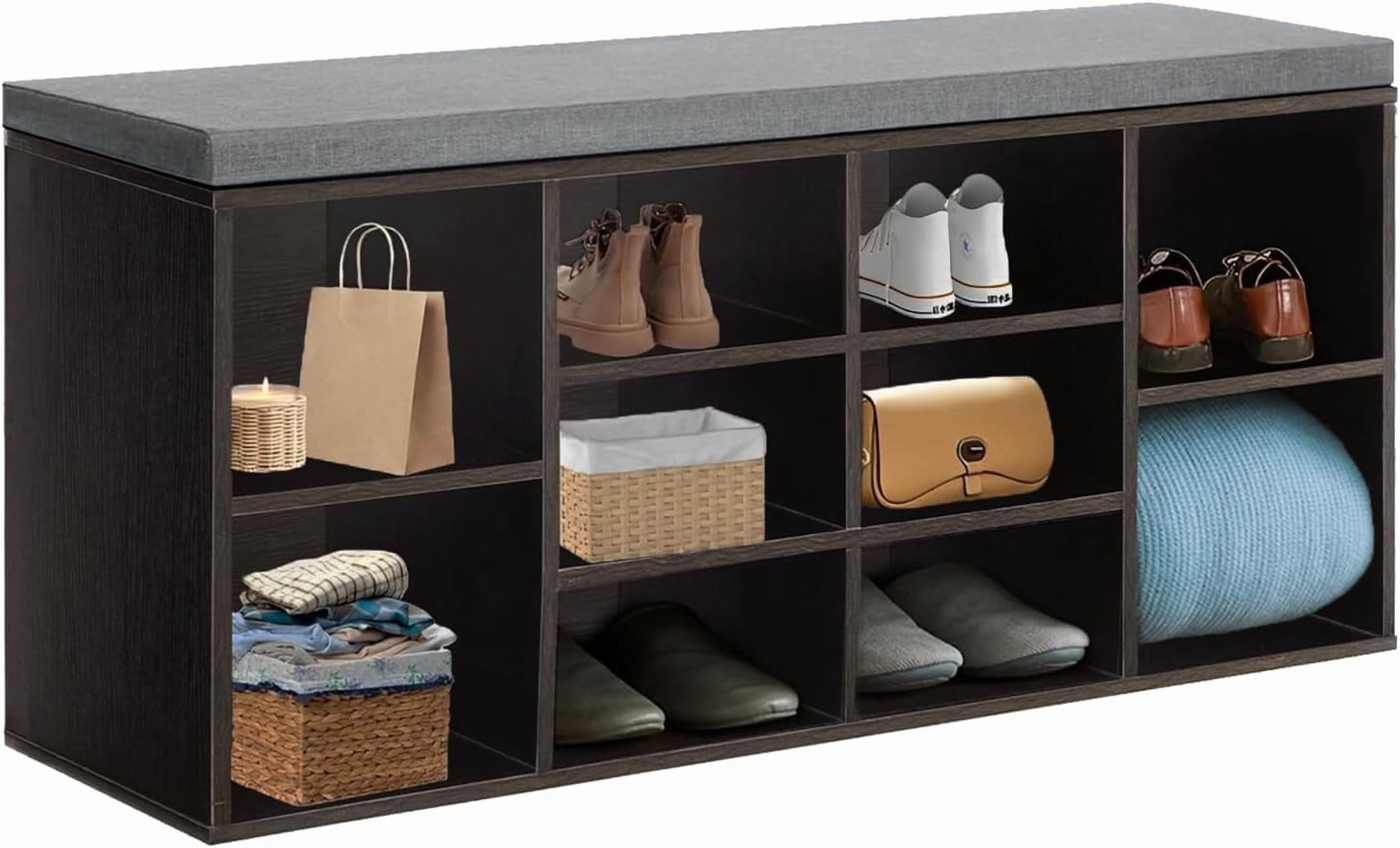 YYEAN Modern Black Shoe Storage Bench, 3-Tier Cubby Shoe Rack Bench, 10 ...