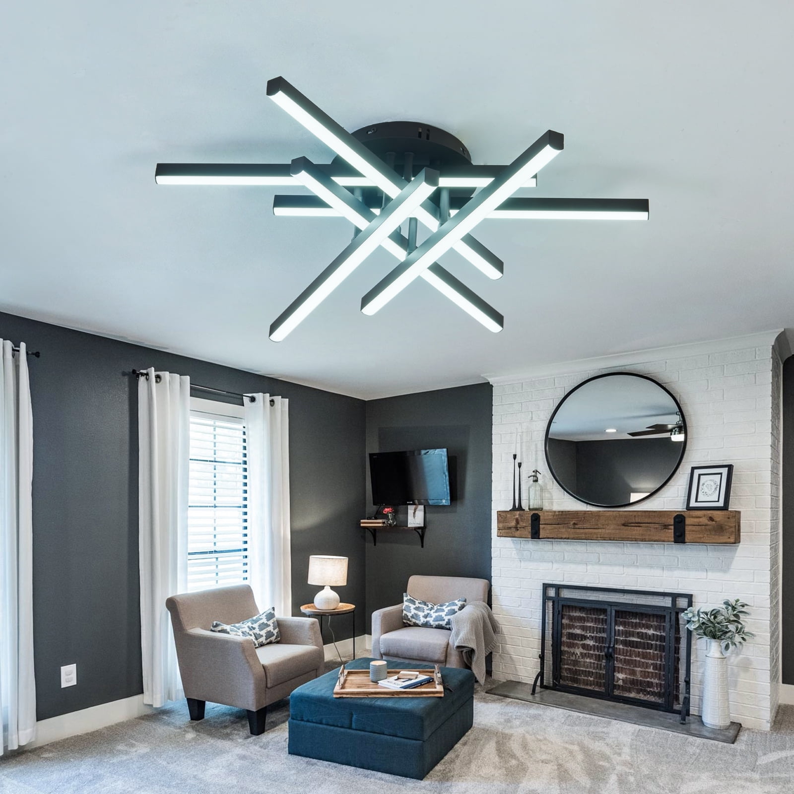 YYJLX 25.59in Modern LED Ceiling Light with 6 Lights, Dimmable Sputnik ...