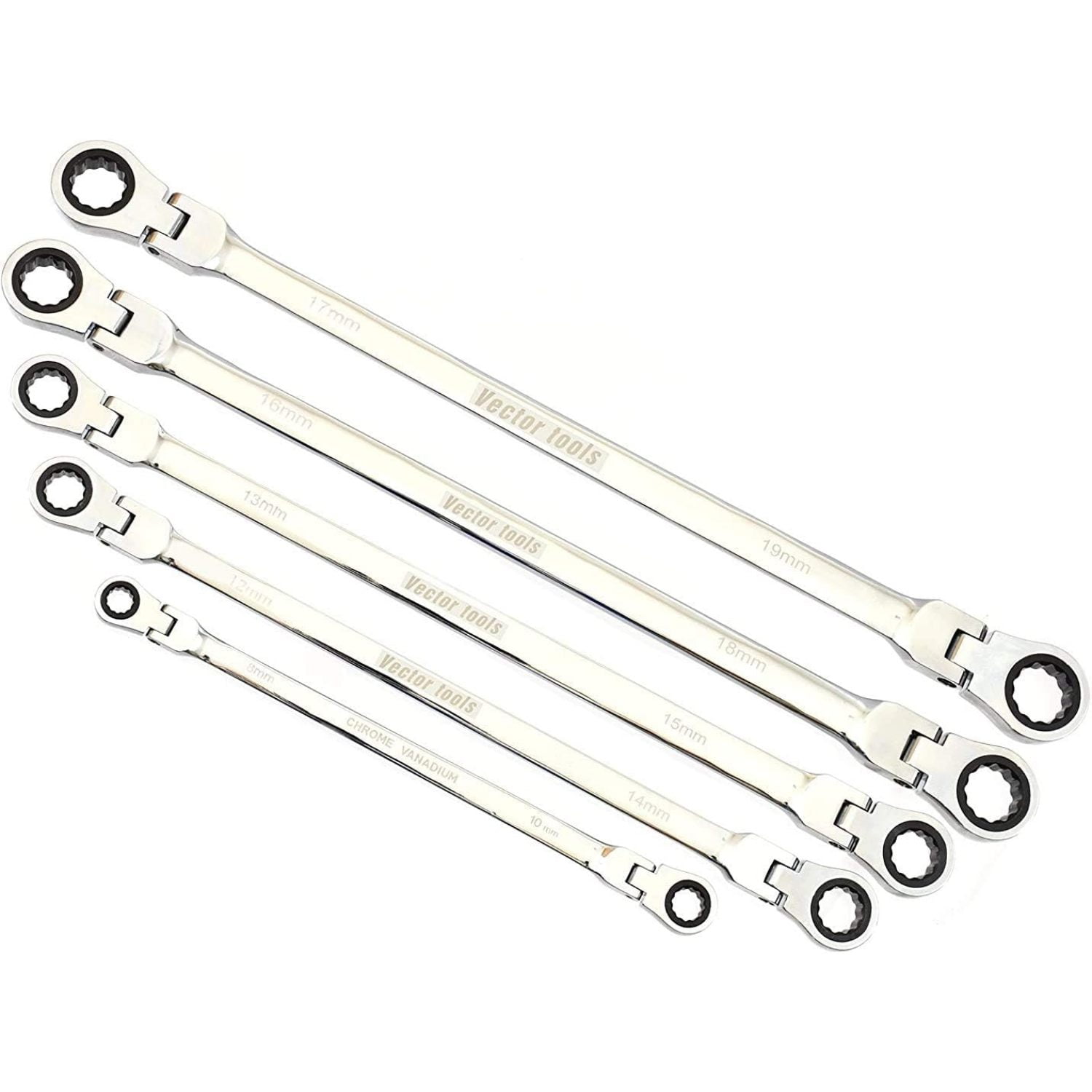 YYJP 5pc Flex-Head Double Box End Ratcheting Wrenches CrV XL Design MM ...