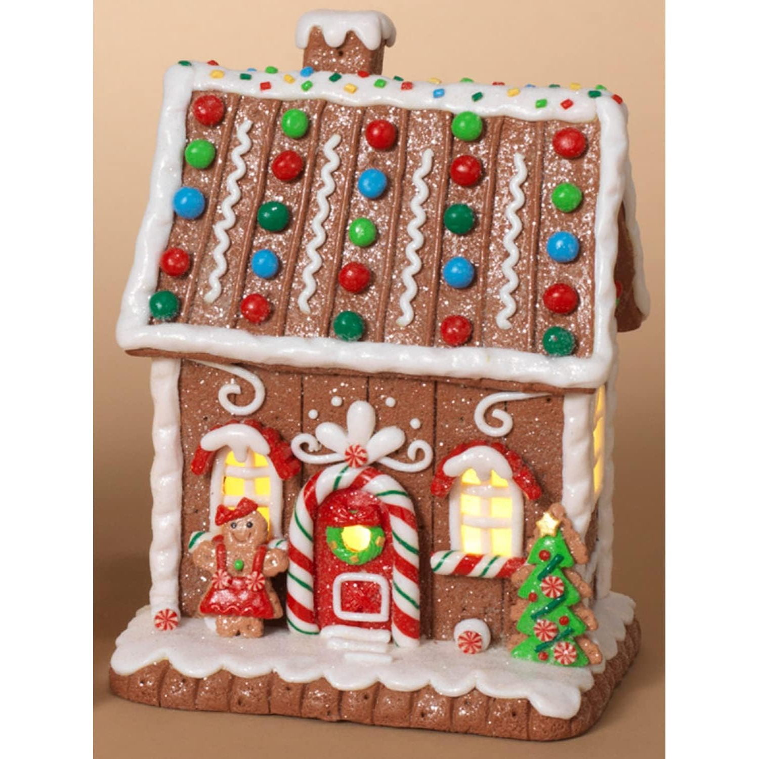 YYJP 7.5-Inch Light Up LED Christmas Faux Gingerbread House Figurine ...