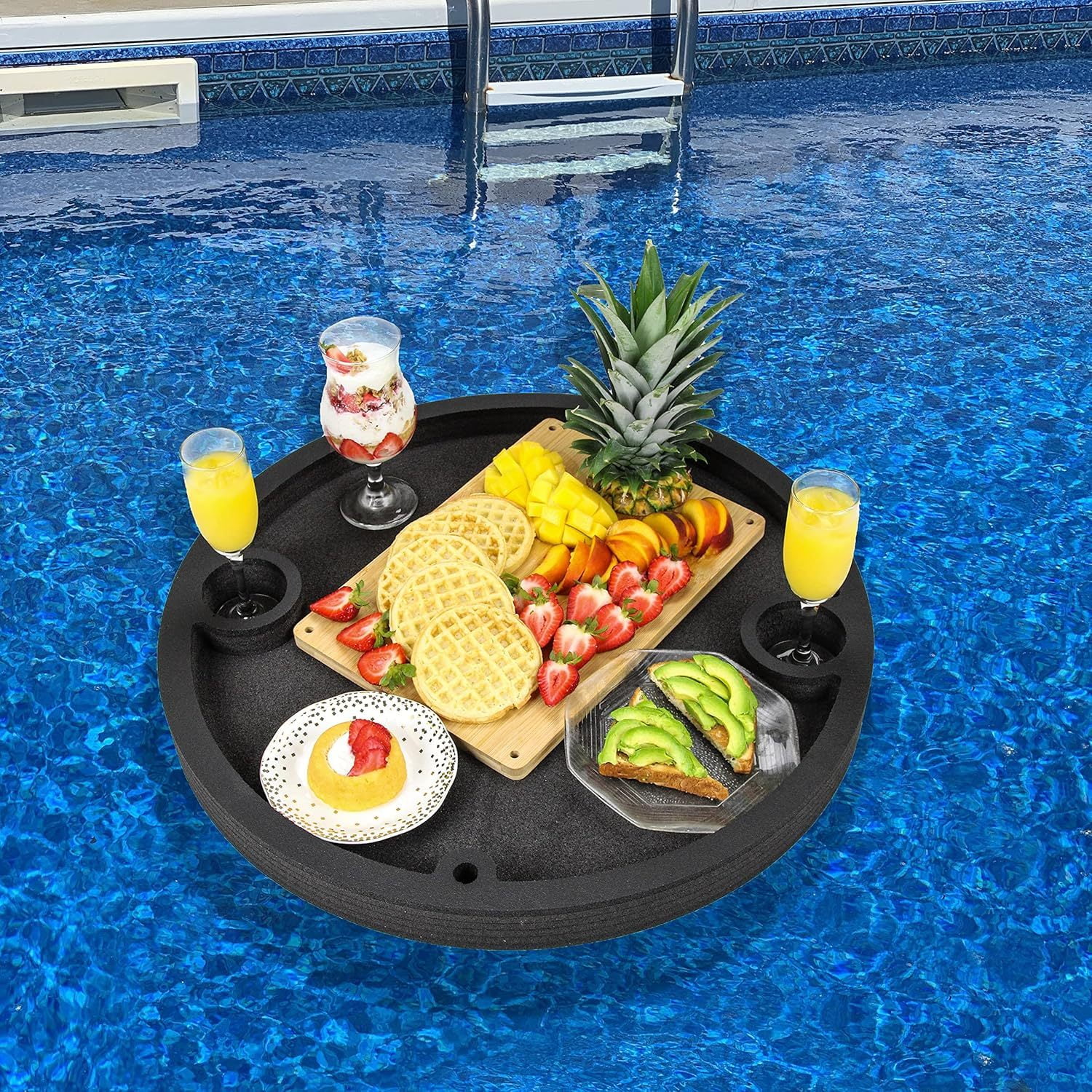 YYJP Floating Breakfast Table Serving Buffet Round Tray Drink Holders ...