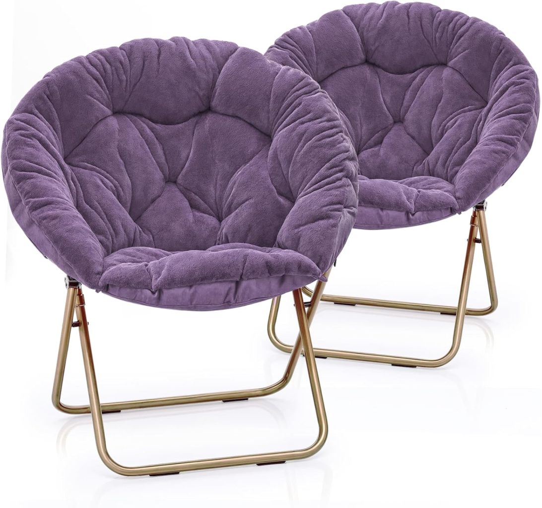 YYJP Round Folding Faux Fur Saucer Chair for Bedroom Living Room Dorm ...