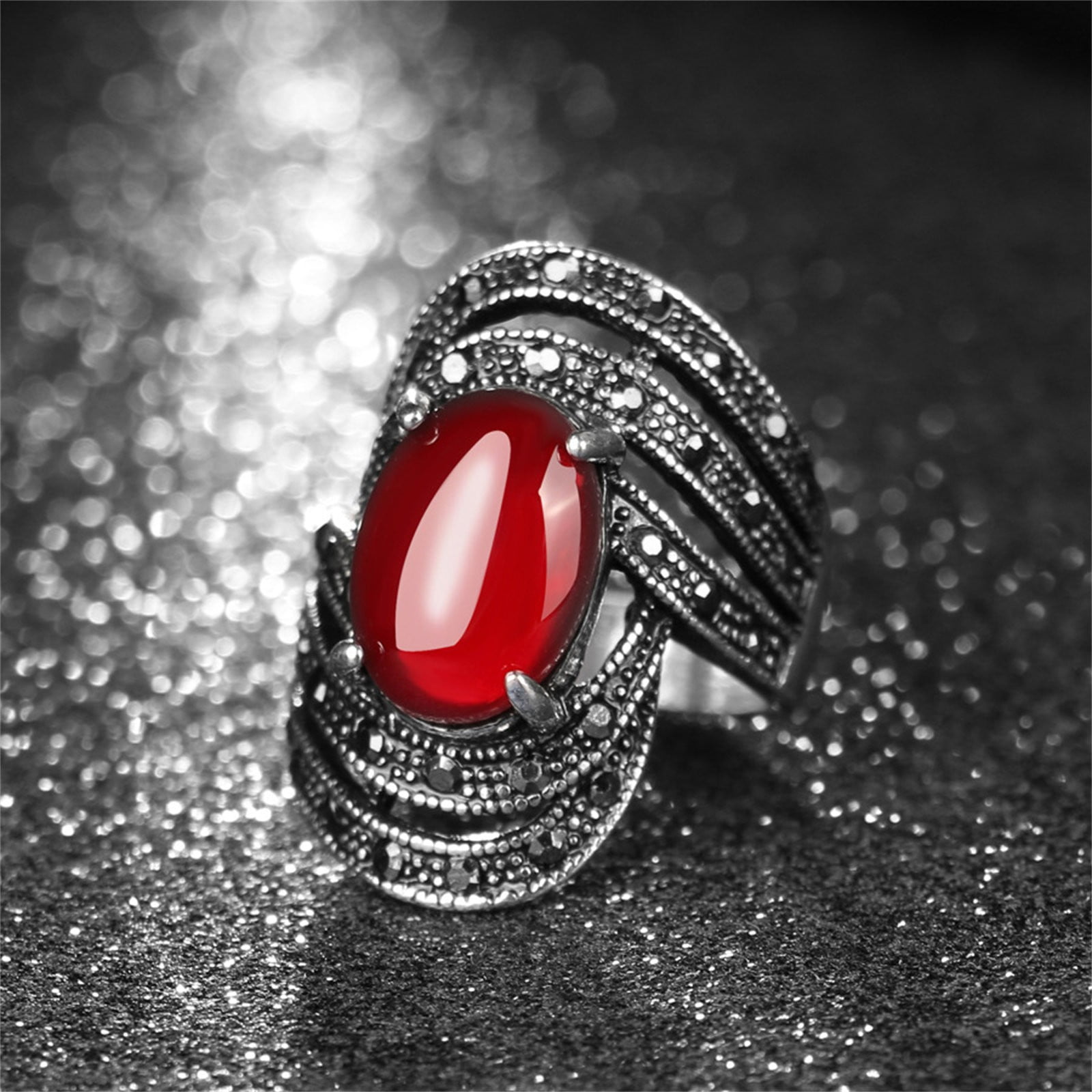 YYKihy Boho Ethnic Bride Wedding Crystal Ring Antique Big Stone Rings ...
