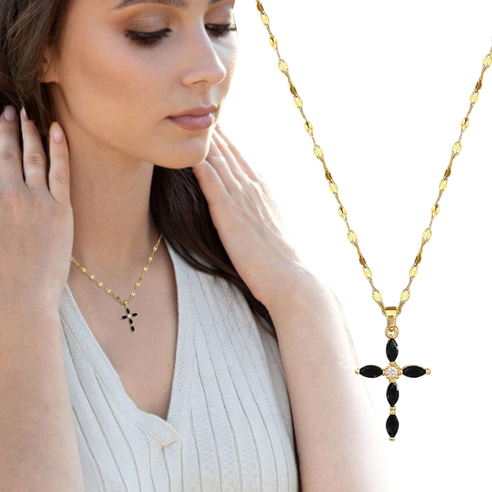 YYKihy Heavy Industry Necklace Women's Copper Inlaid True Gold ...