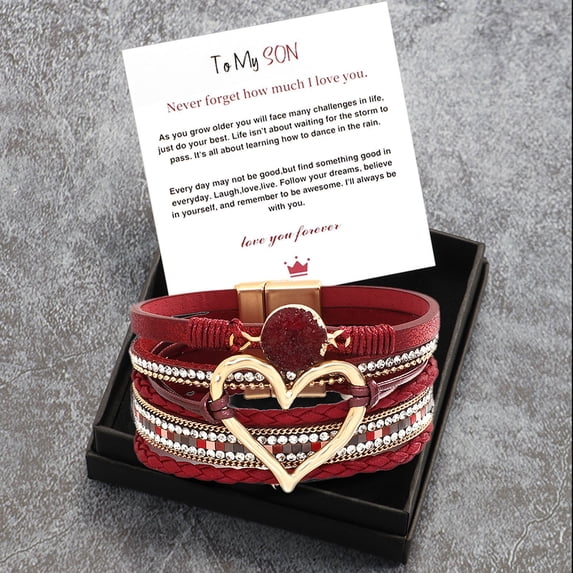 YYKihy Love Woven Bracelet Bohemian Multi Layer Bracelet Leather ...