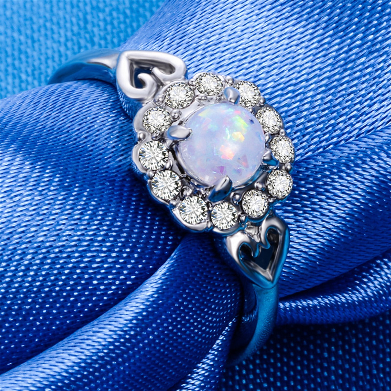 YYKihy Opal Ring Round Opal White Stone Hand Jewelry Fashion Jewelry ...