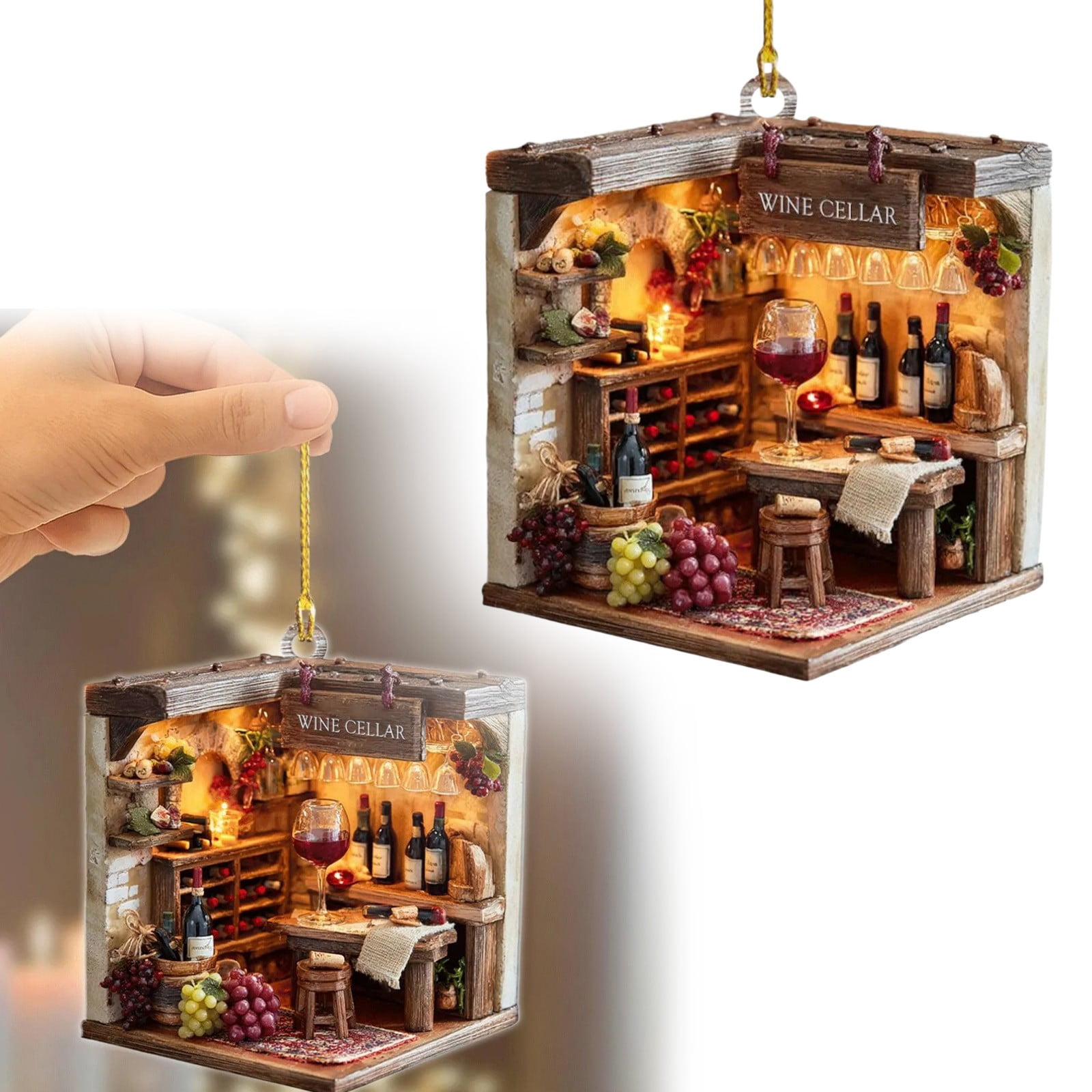 YYKihy Wine Cellar Acrylic Ornament – 2D Miniature House Hanging ...