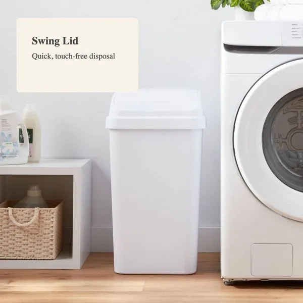 (YYL-Design)-- 13 Gallon Swing Top Waste Basket, White Textured Plastic ...