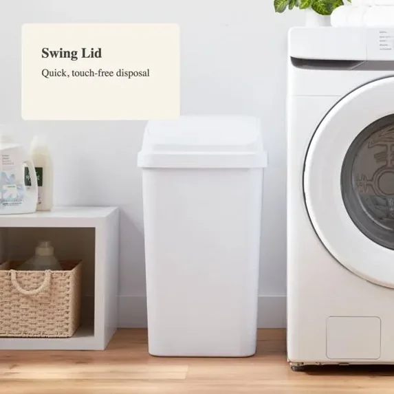 (YYL-Design)-- 13 Gallon Swing Top Waste Basket, White Textured Plastic ...