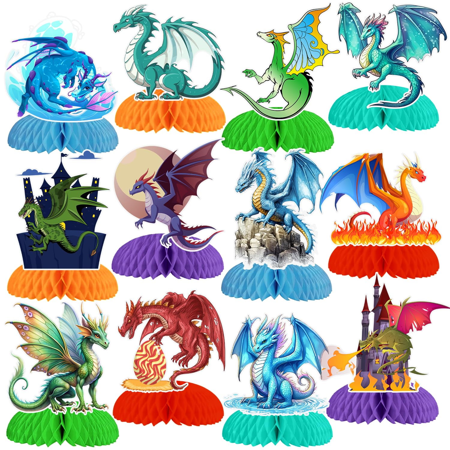YYMYMGJ 12 Pcs Dragon Birthday Party Decorations Dragon Honeycomb ...