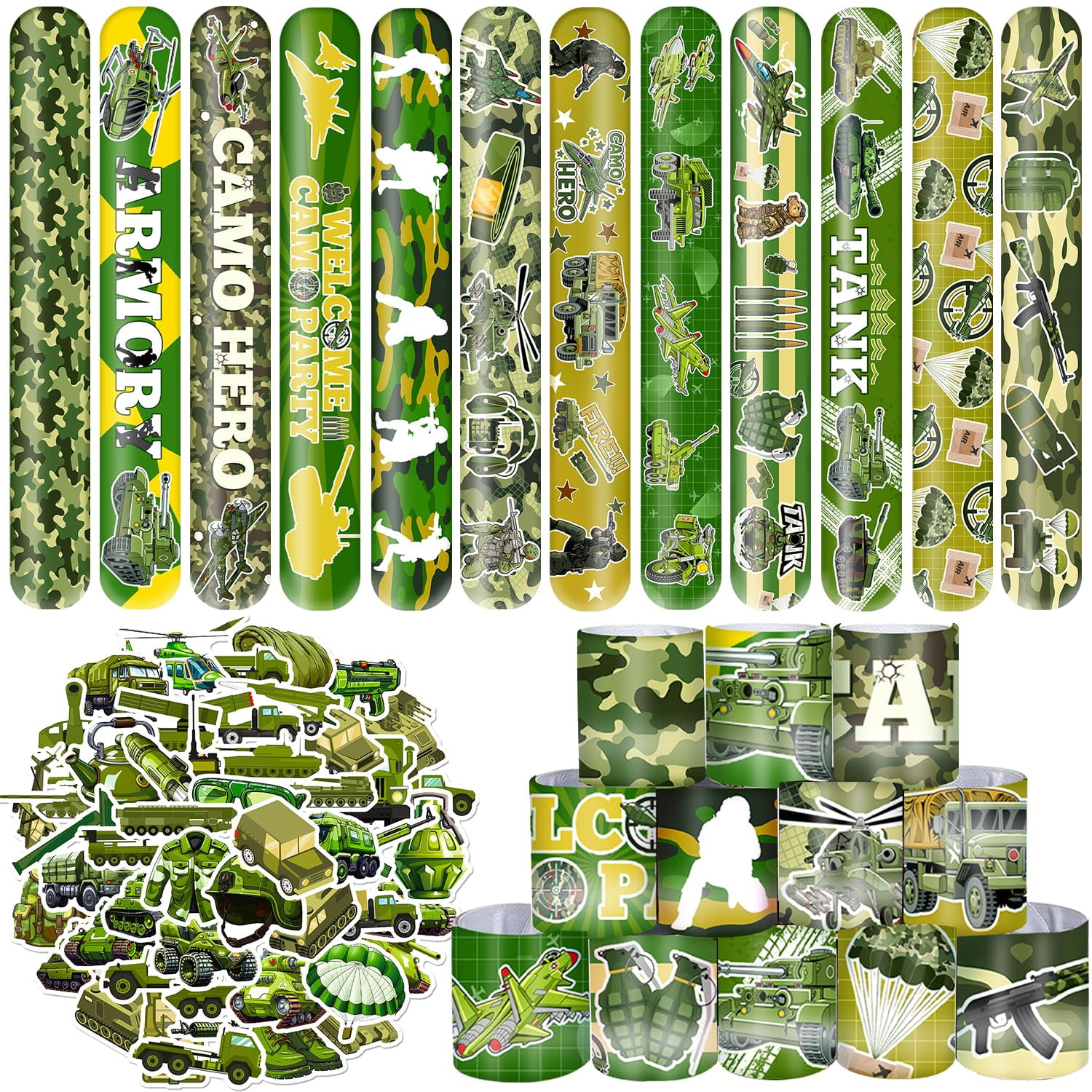 YYMYMGJ 74 PCS Army Party Favors, 24 PCS Military Camo Slap Bracelets ...