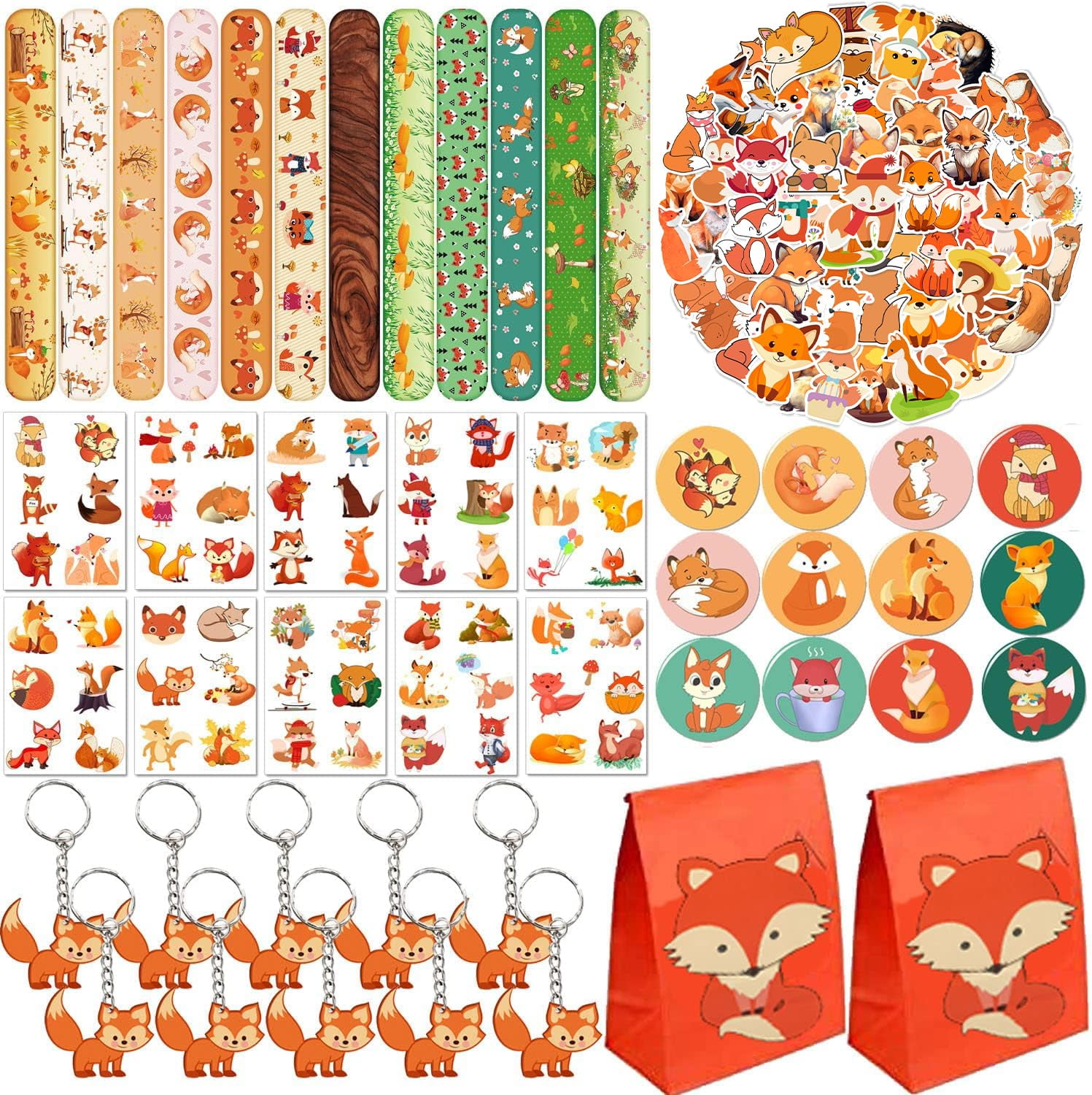 YYMYMGJ Fox Party Favors 110 PCS Fox Theme Bracelets Sticker Key Chains ...