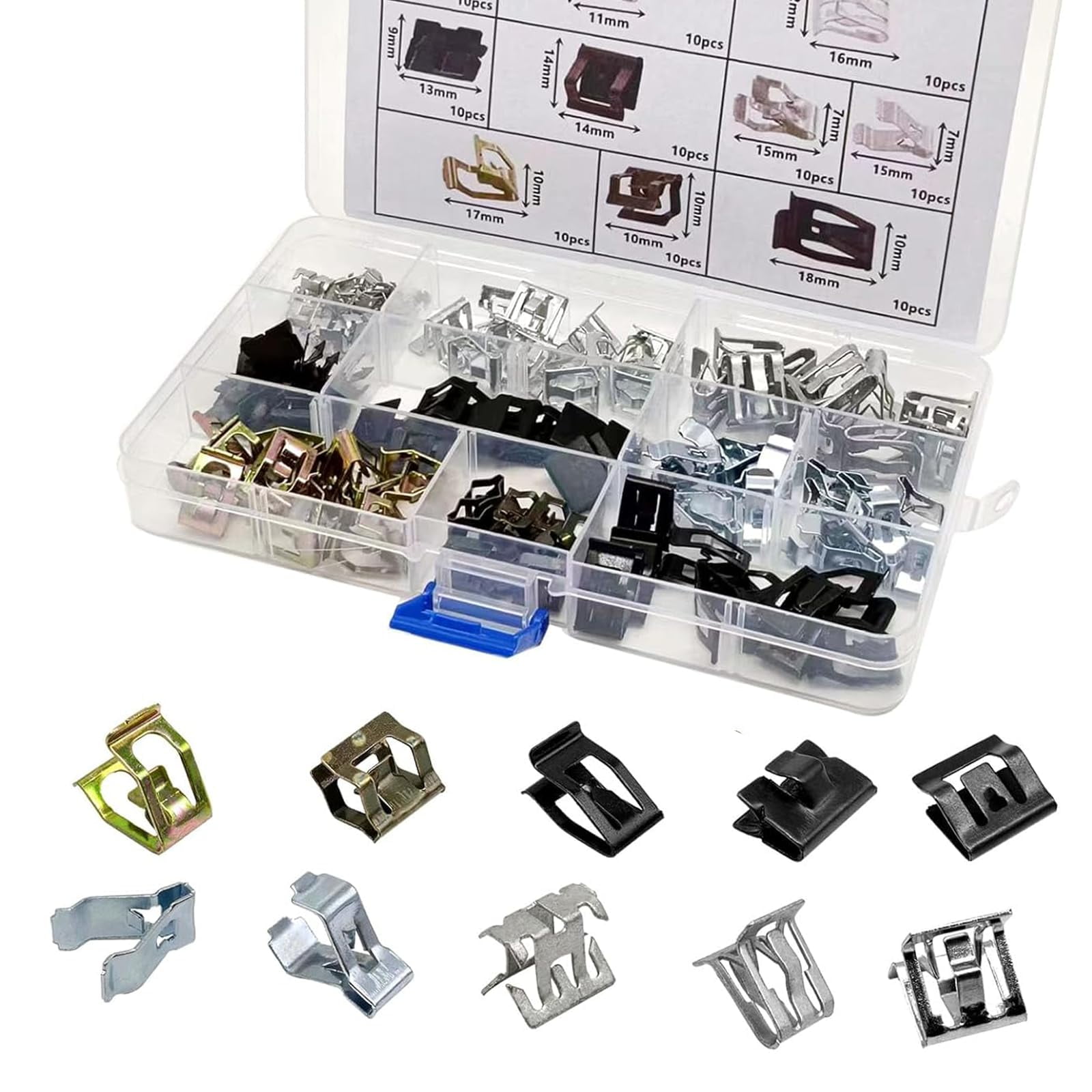 YYTQP 100 PCS Car KEF16 U-Clip Metal Trim Clip Trim Moulding Clip Kit ...