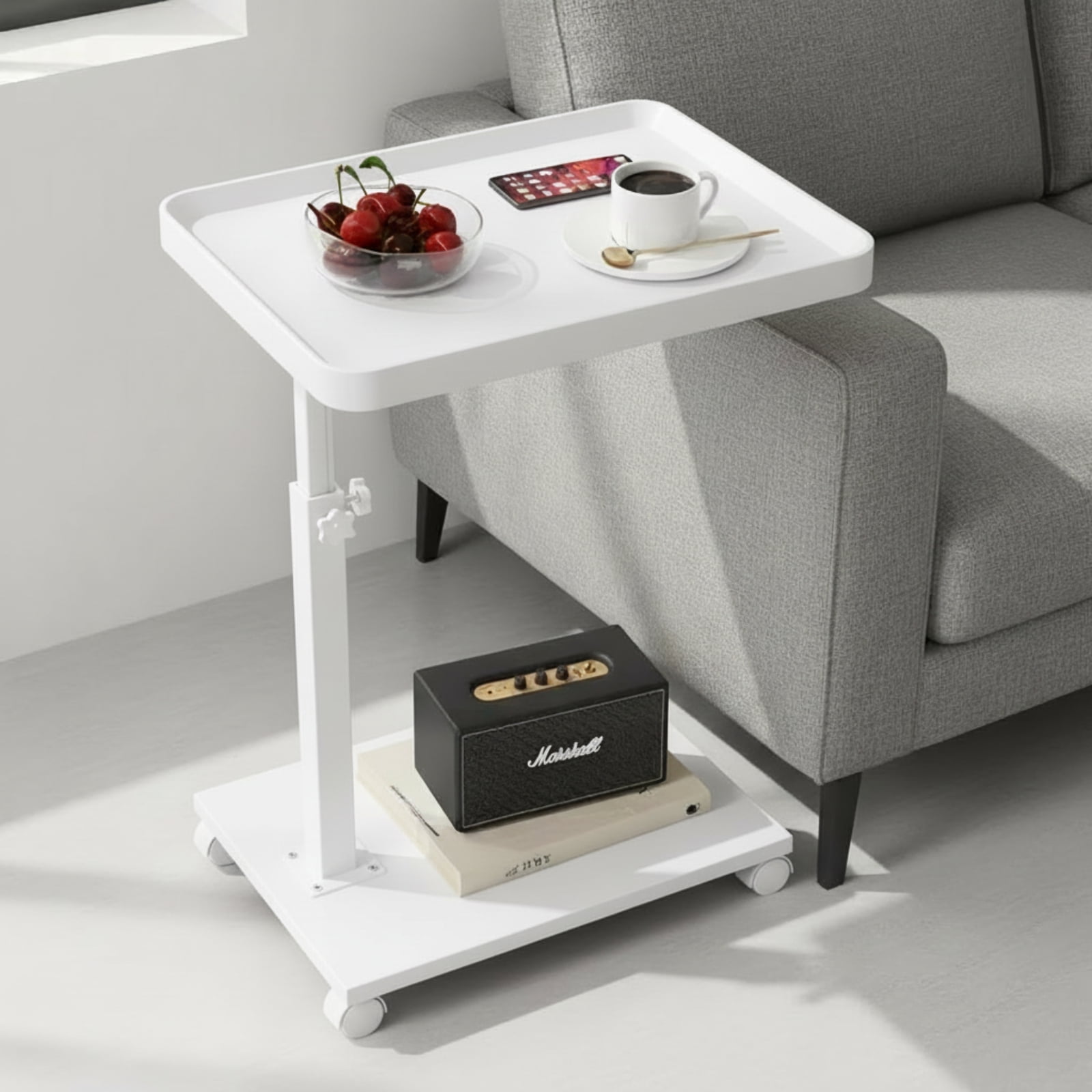 YYUAN Adjustable - Height C - Shaped Rolling Side Table - Ideal for ...