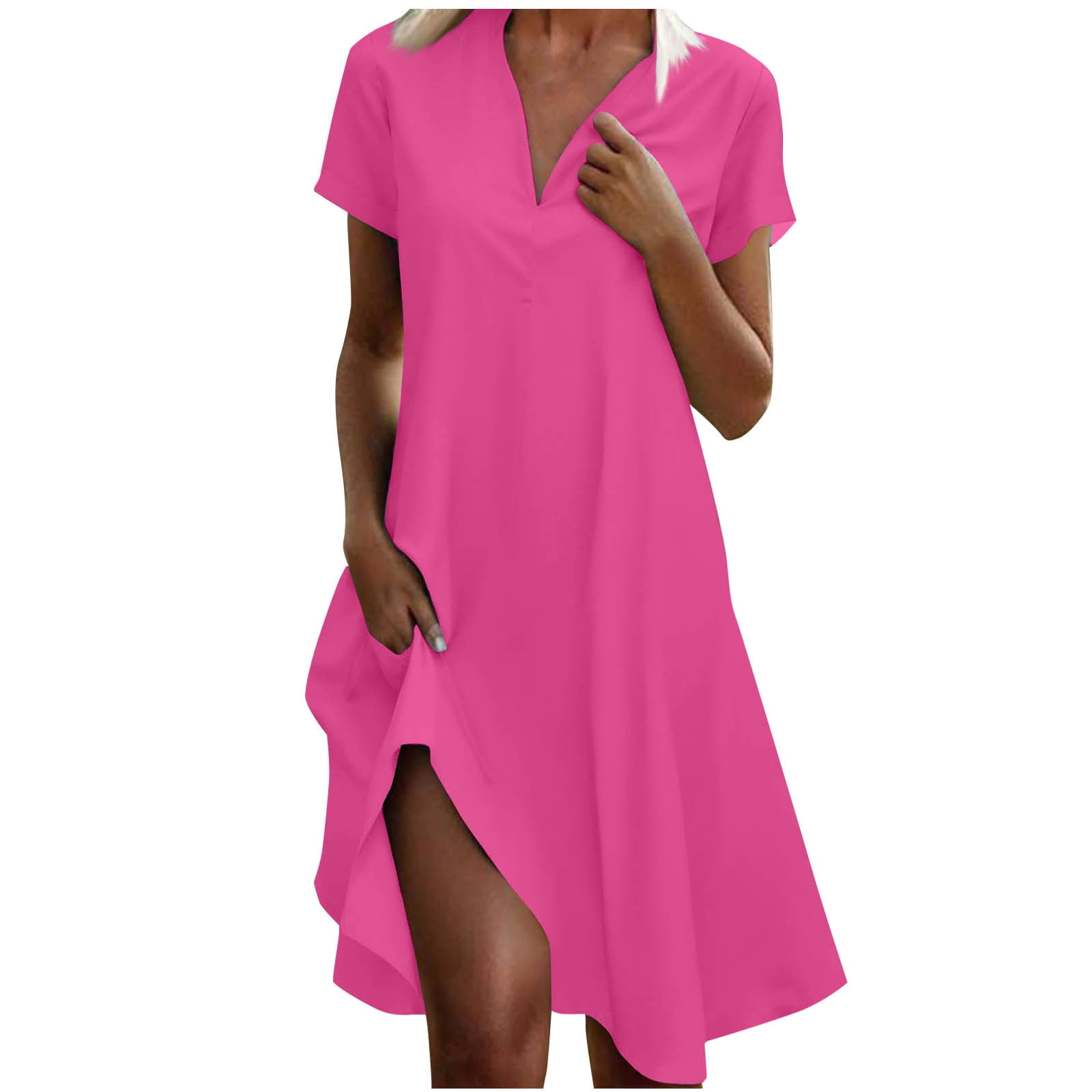 YYUIJK Women's Casual Dresses 2025 Summer Short Sleeve Dress Hide Belly ...