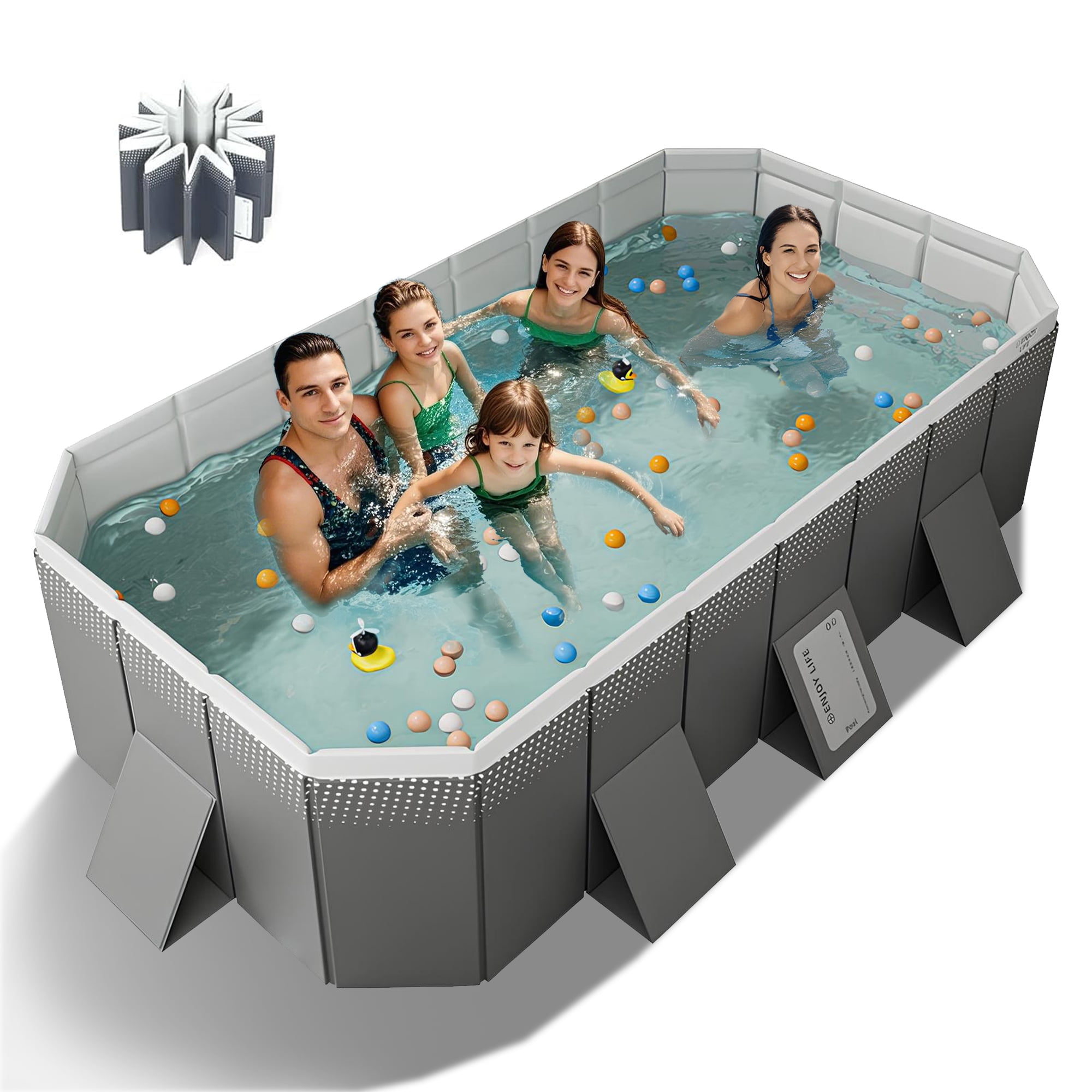 YYW 113in Foldable Swimming Pool for 1-8 People,Non-Inflatable Above ...