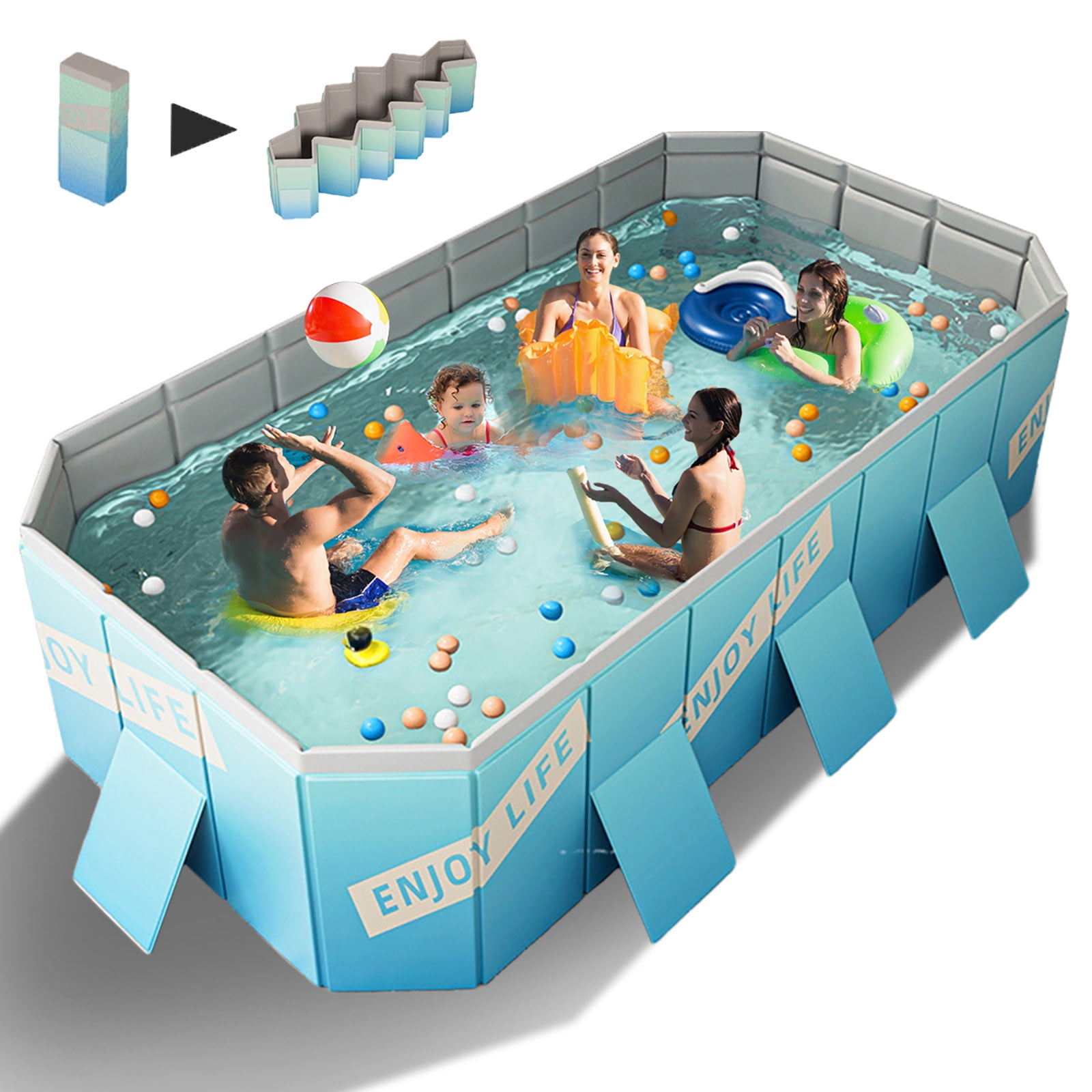 RICHYOUNG Foldable Above Ground Swim Play Pool for 1-8 People, Kids ...
