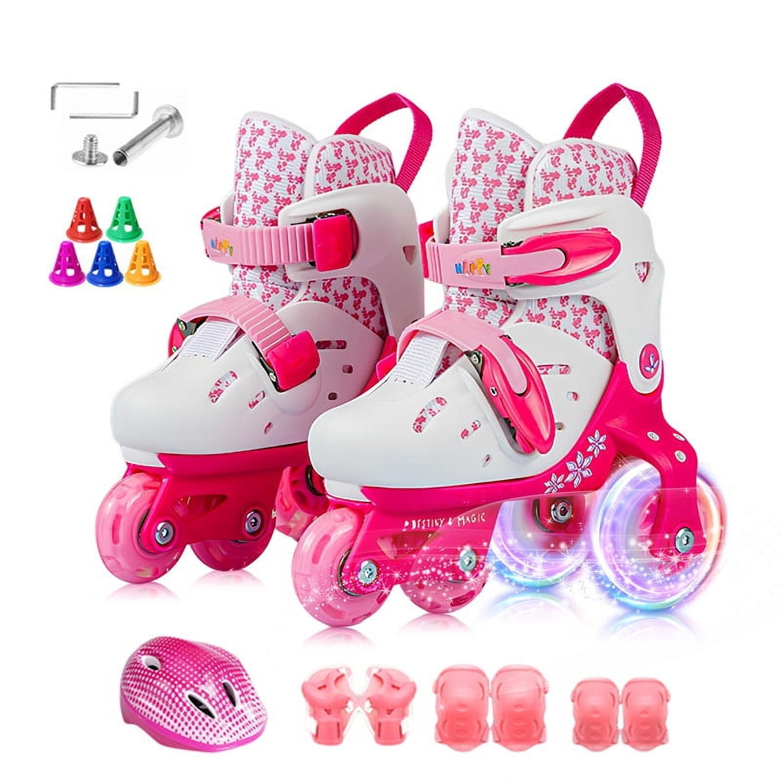 YYW Adjustable Roller Skates, Light-Up Wheels, Pink for Kids and ...