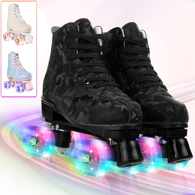 YYW Teen Roller Skates for Girls,4 Flashing Wheels Quad Skate with Shoe ...