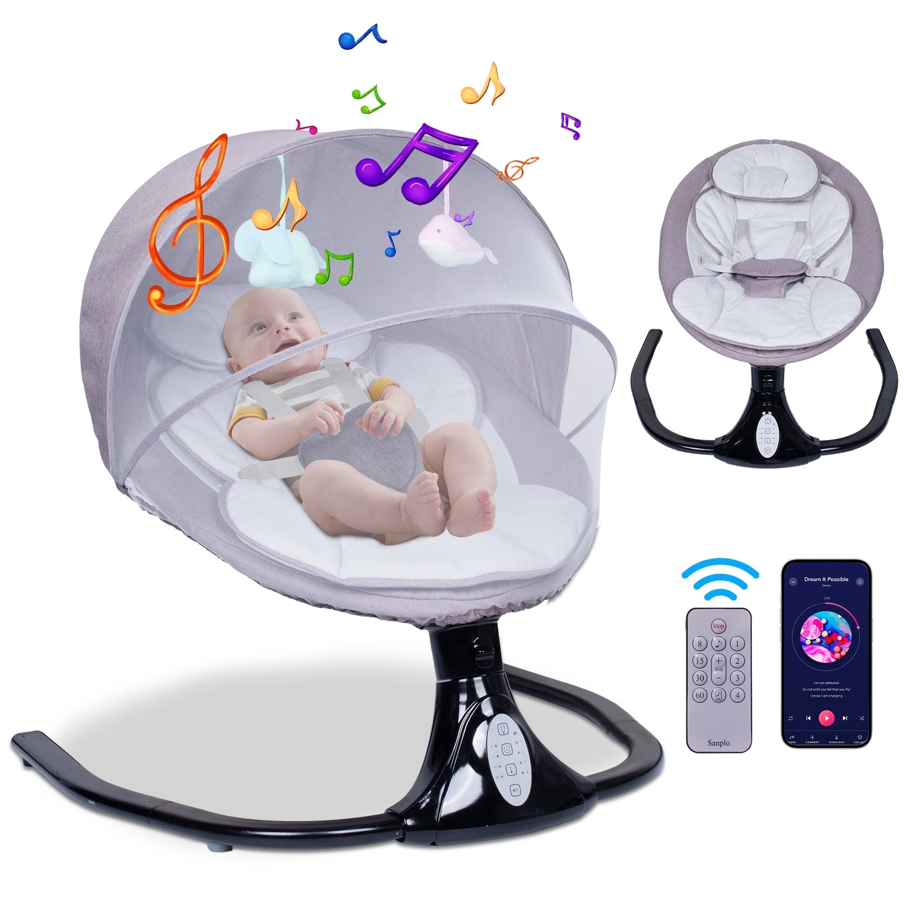 YYW Baby Swing for Infants,Bluetooth Music with 12 Lullabies,4 Speed ...