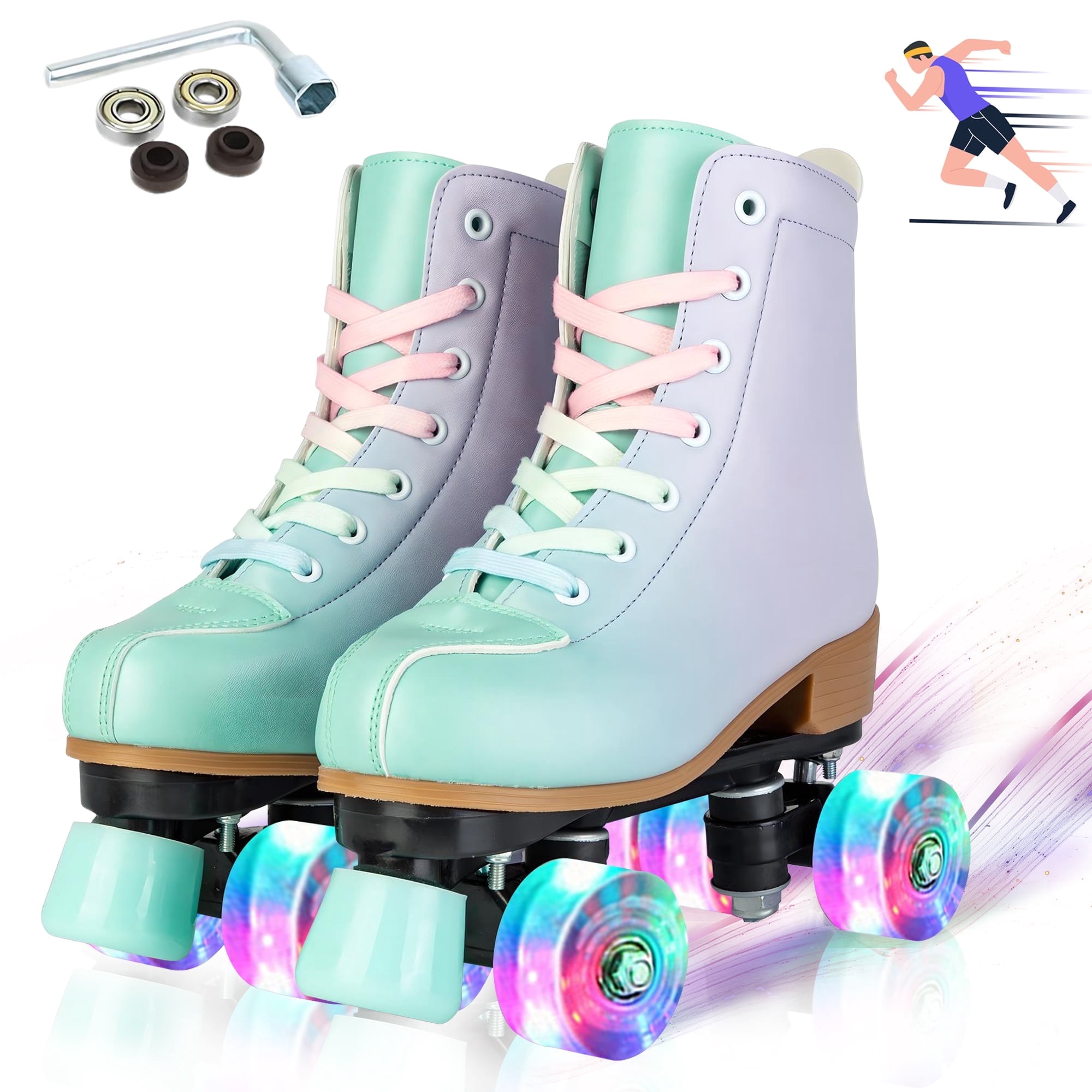LPAMEOIU Roller Skates for Women,Double-Row Light up Wheels Men Quad ...