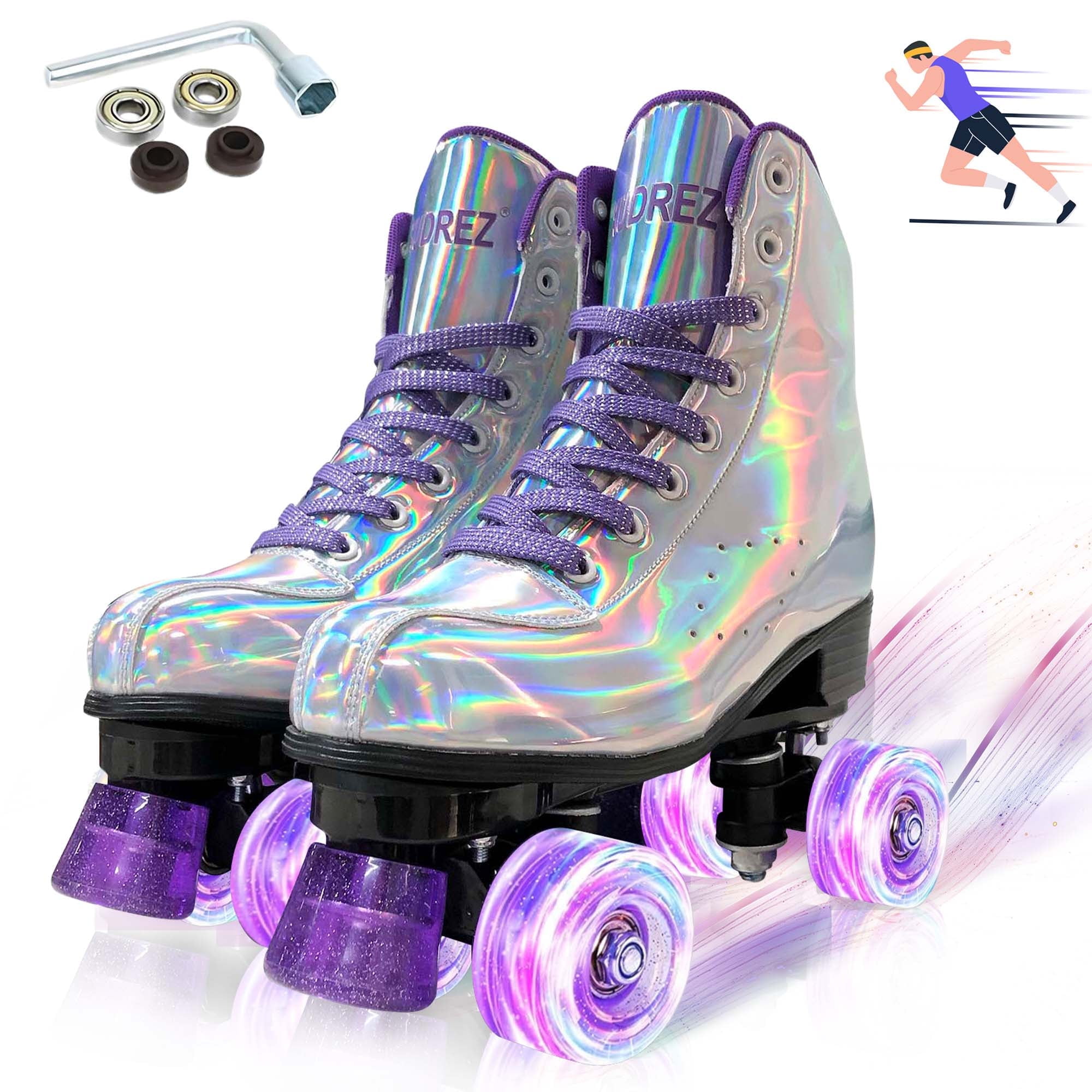 YYW Sliver Roller Skates for Women, Light up Wheels Quad Skates for ...