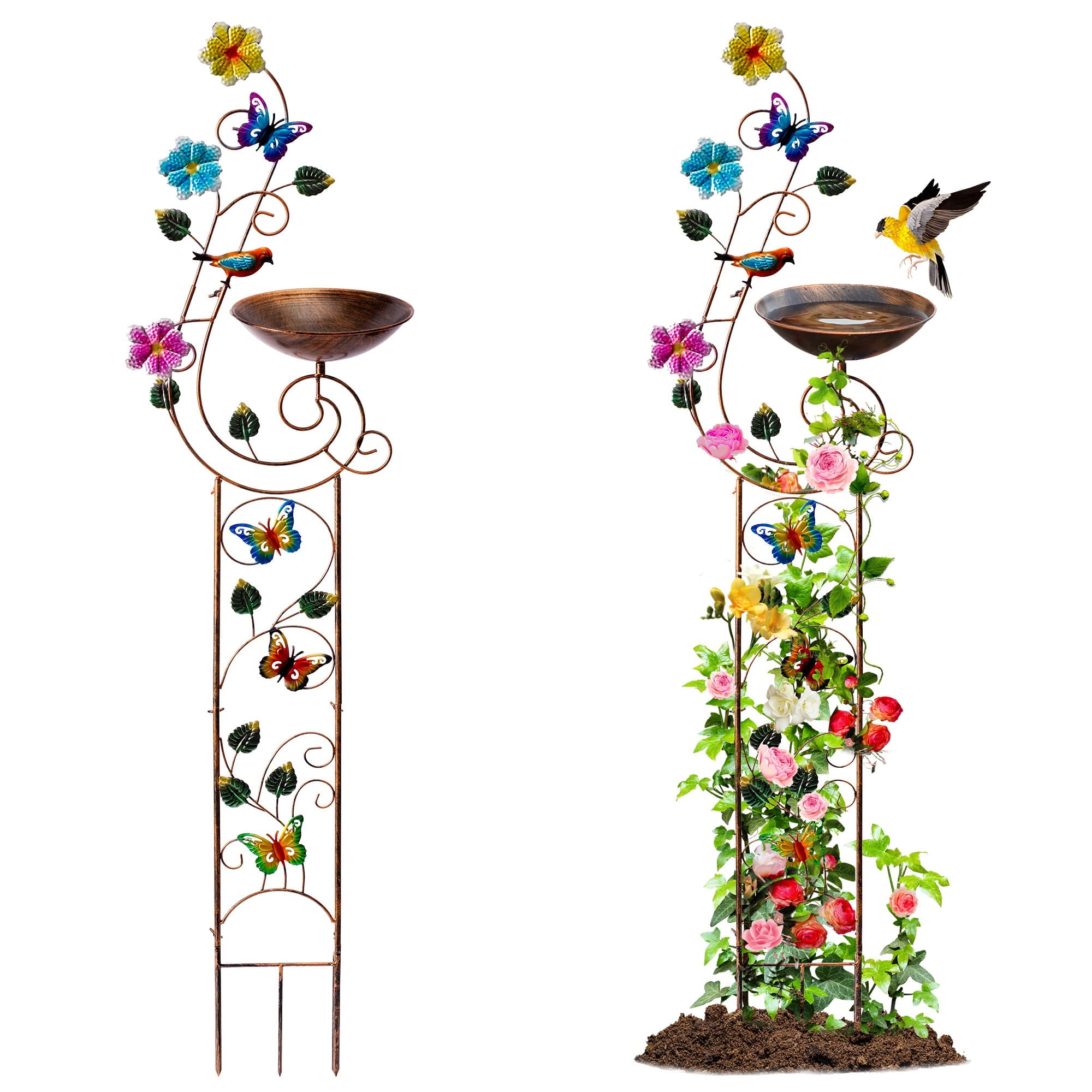 YYWMWM 57" Height Metal Bird Bath with Trellis for Outdoor, Vintage ...