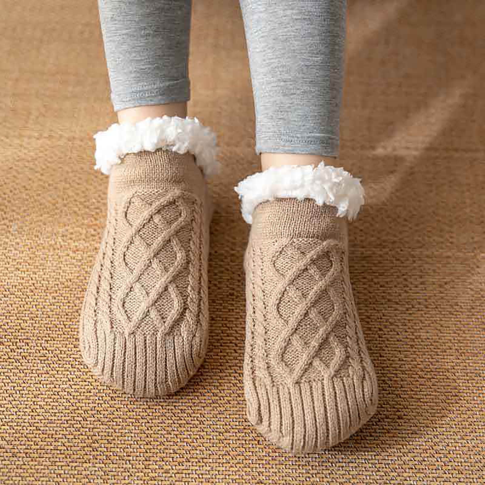 YYYTop Cozy Fuzzy Winter Socks for Women Soft Knit Fleece Lined Slipper ...