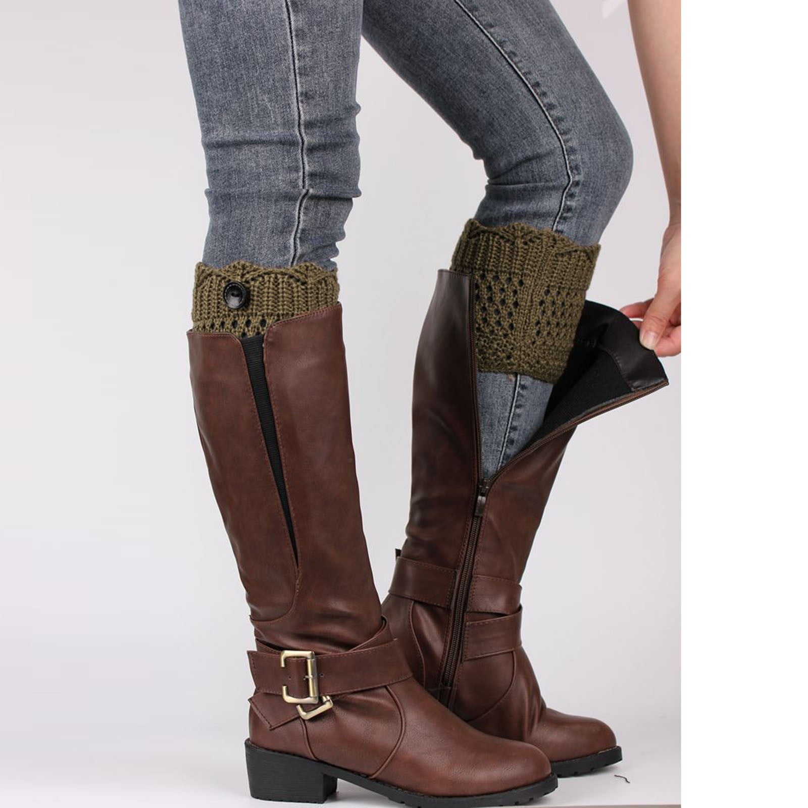 YYYTop Work Socks, Long White Socks Womens Boot Cuffs Winter Buttons ...