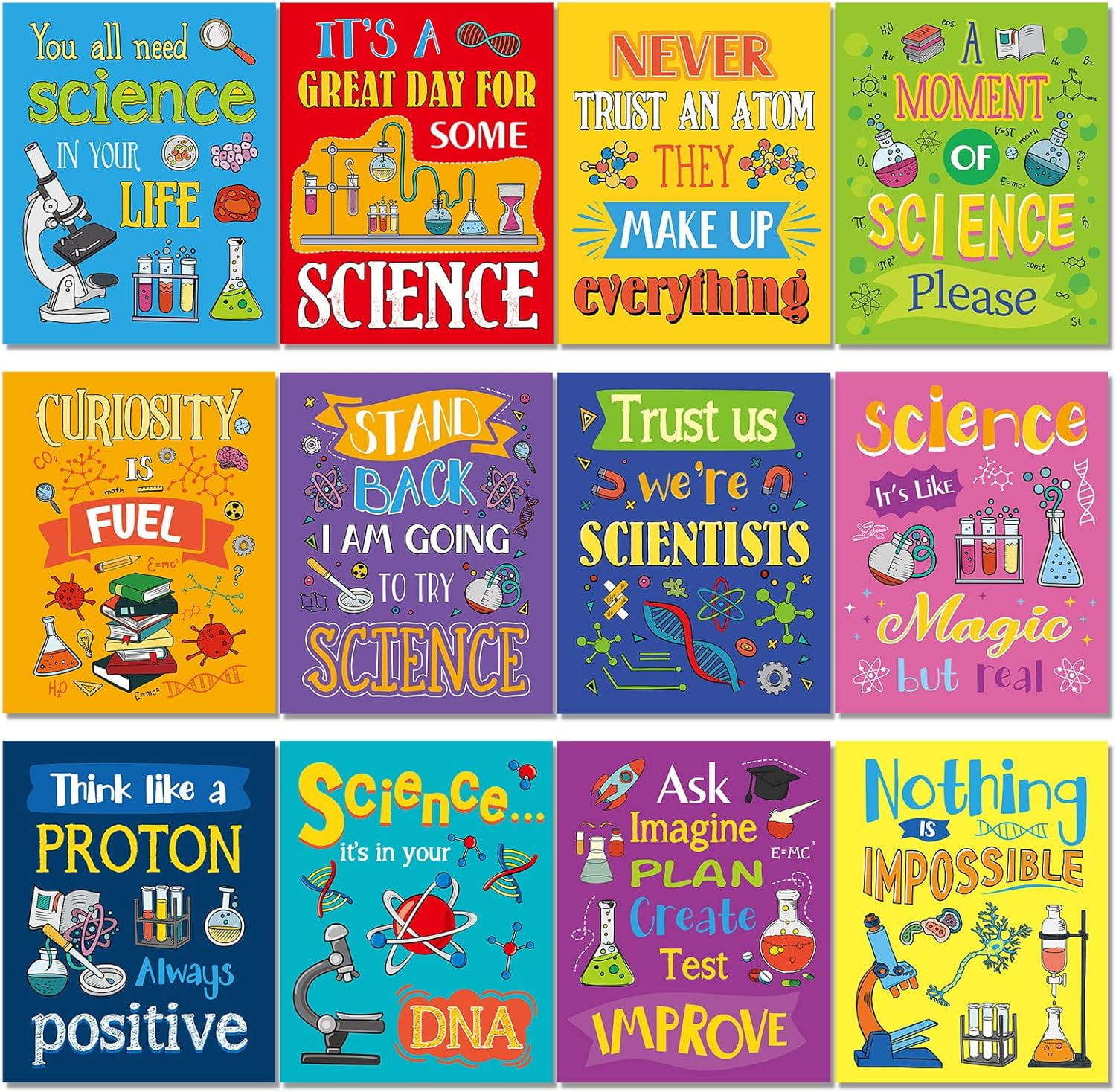 YYYYY 12 Pcs Science Classroom Posters Positive Chemistry Poster ...