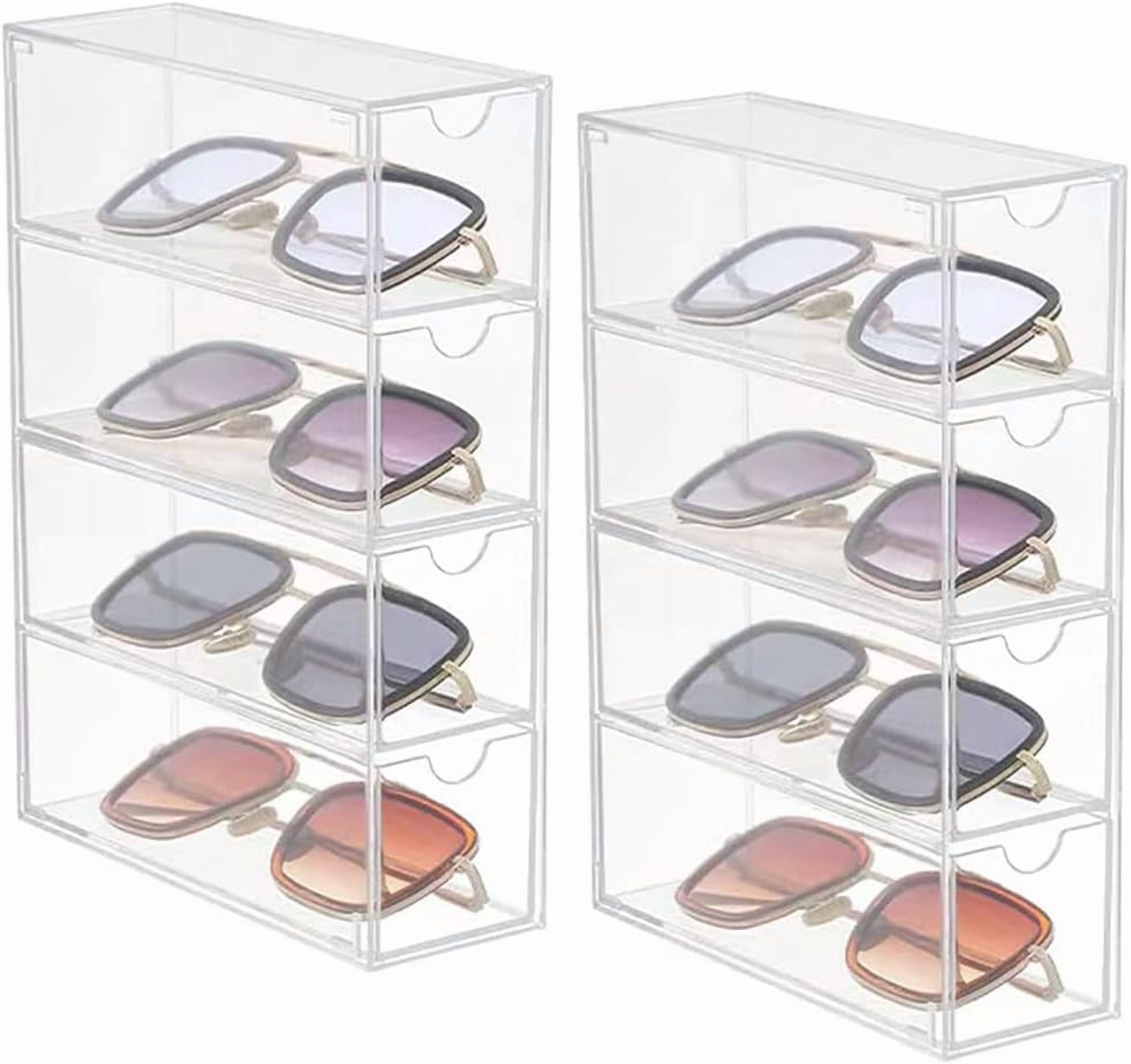 YYYYYY 2 Pack Sunglass Storage Box 4 Layers, Acrylic Eyeglass Organizer, Art Craft and Make-up ...