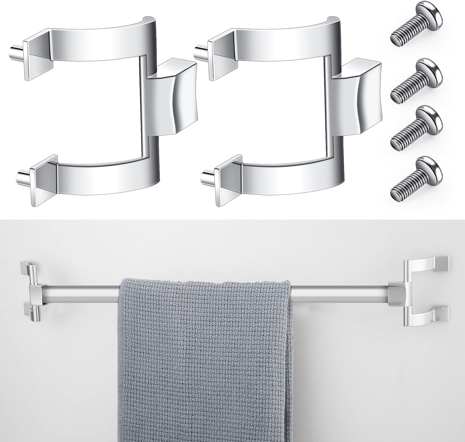 YYYYYY 2 Pcs Shower Door Handles Towel Bar Brackets Set Chrome 2" Screw ...