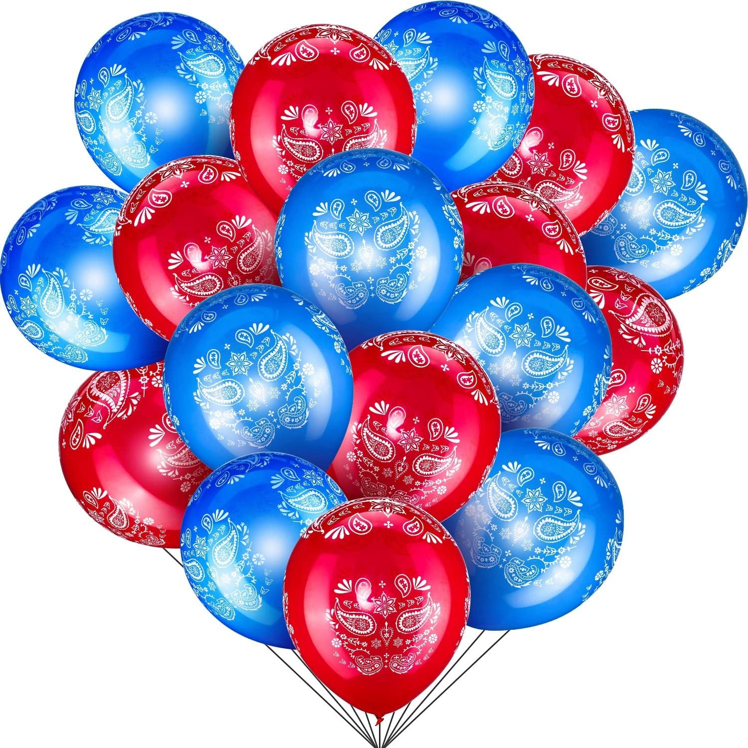YYYYYY 40 Pcs Western Cowboy Balloons Bandana Balloons Blue and Red ...