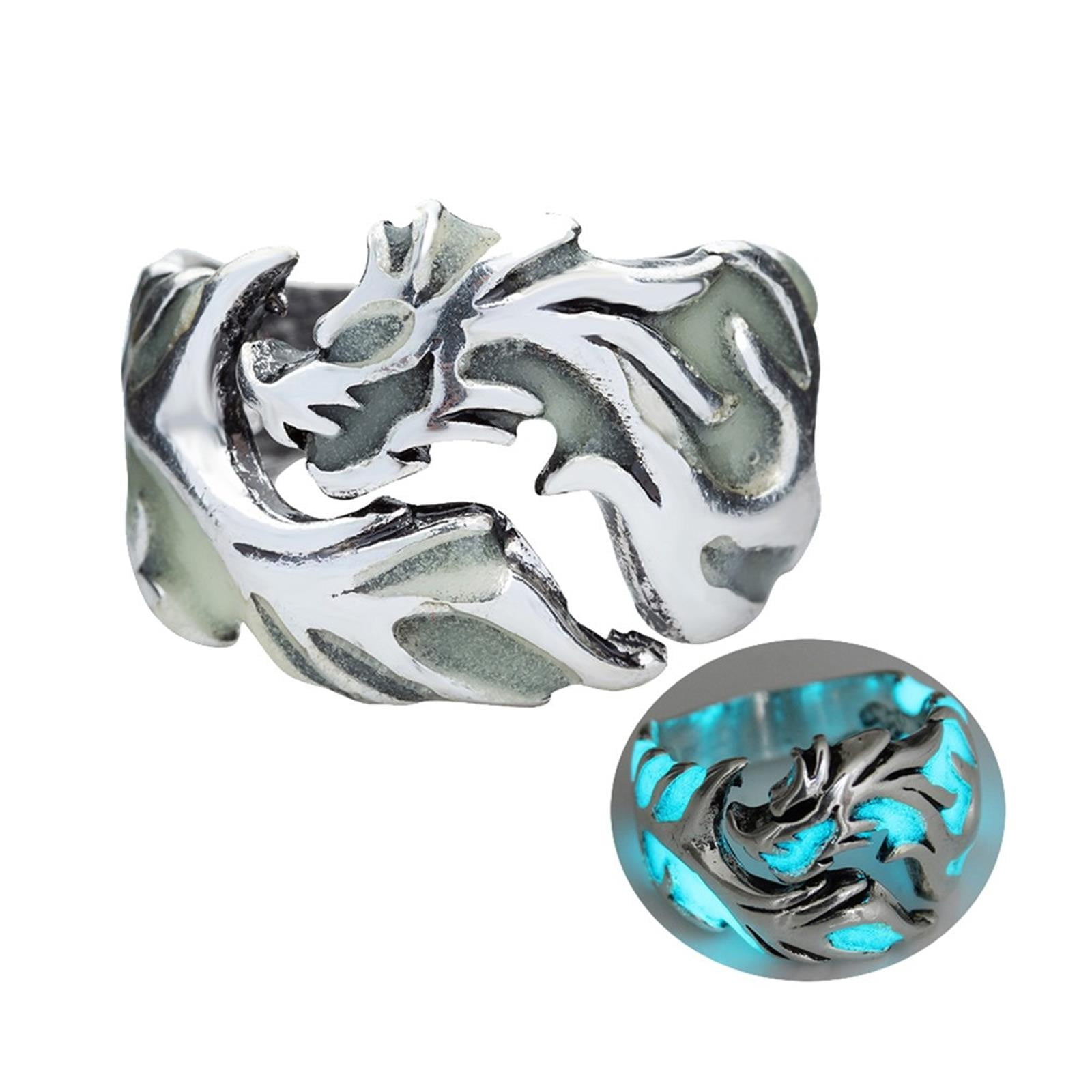 YYbomd Fashion Rings for Women Men Fashion Luminous Dragon Pattern Ring ...
