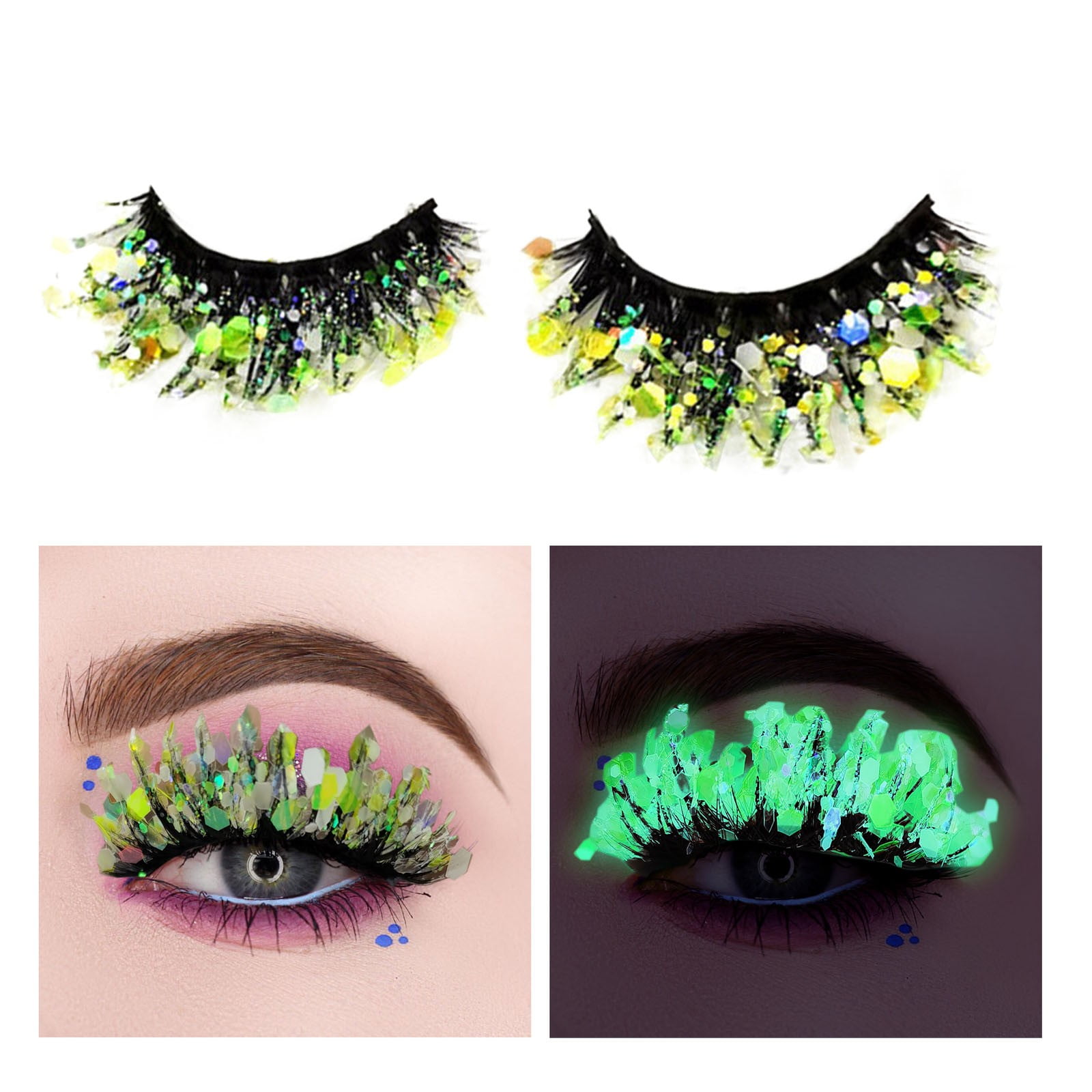 YYbomd Lash Clusters Color Sequins Glow in The Dark False Eyelashes ...