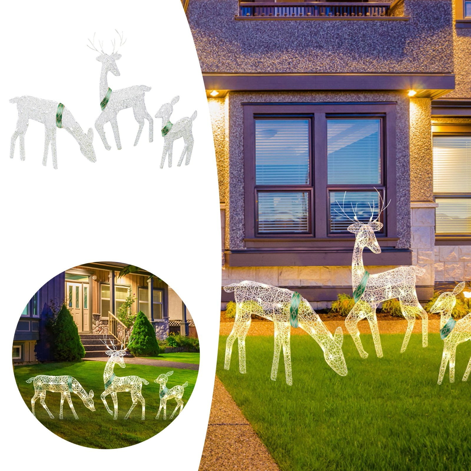 YYmvjgg Christmas Decor Set Of 3 White Led Doe Fawn Lighted Christmas ...