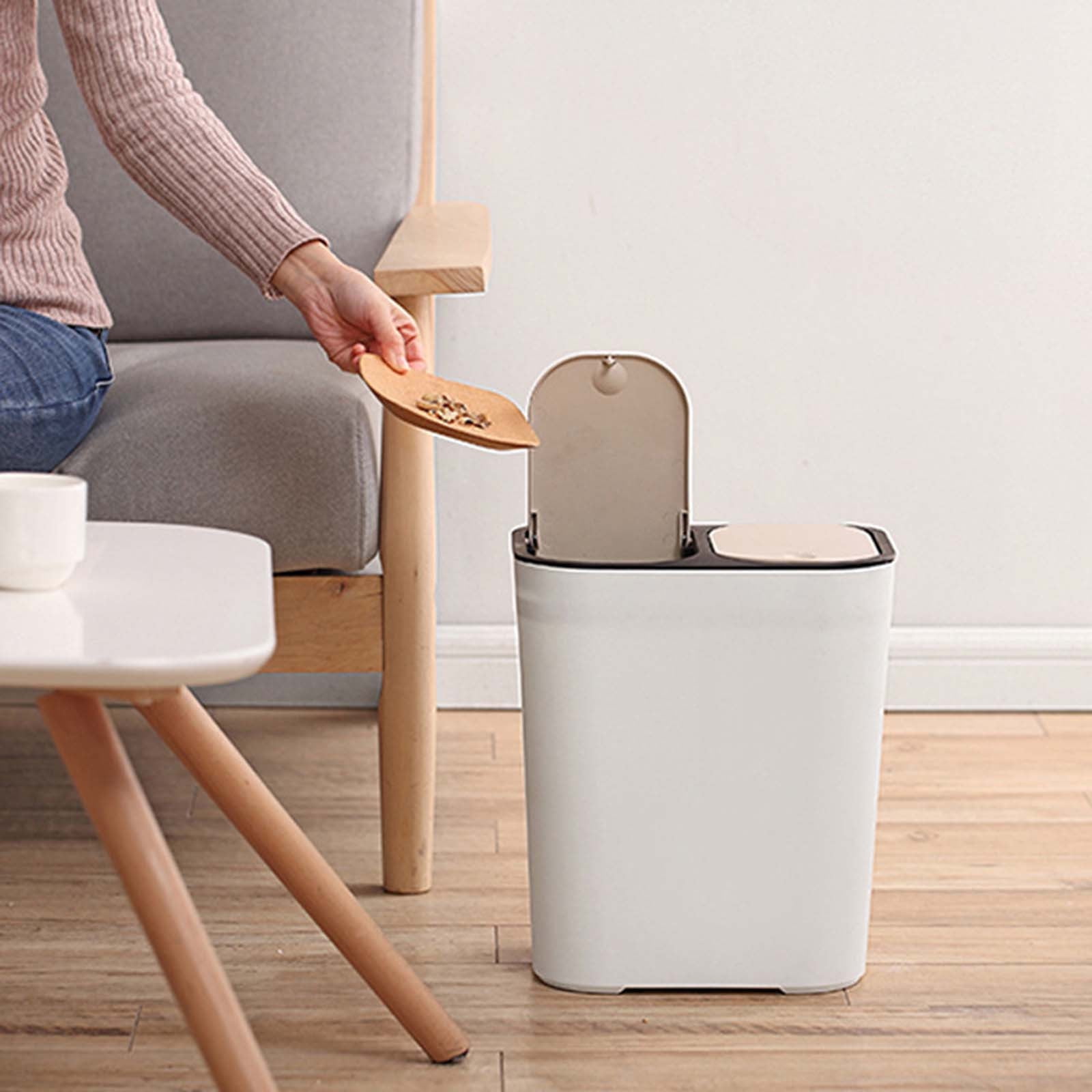 YYmvjgg Garbage And Recycle Can Pantry Waste Plastic Beige Small ...