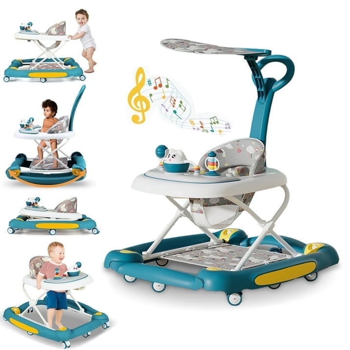 YYuan 4-in-1 Infant Walker with Music and Play Toys, Compact Folding ...
