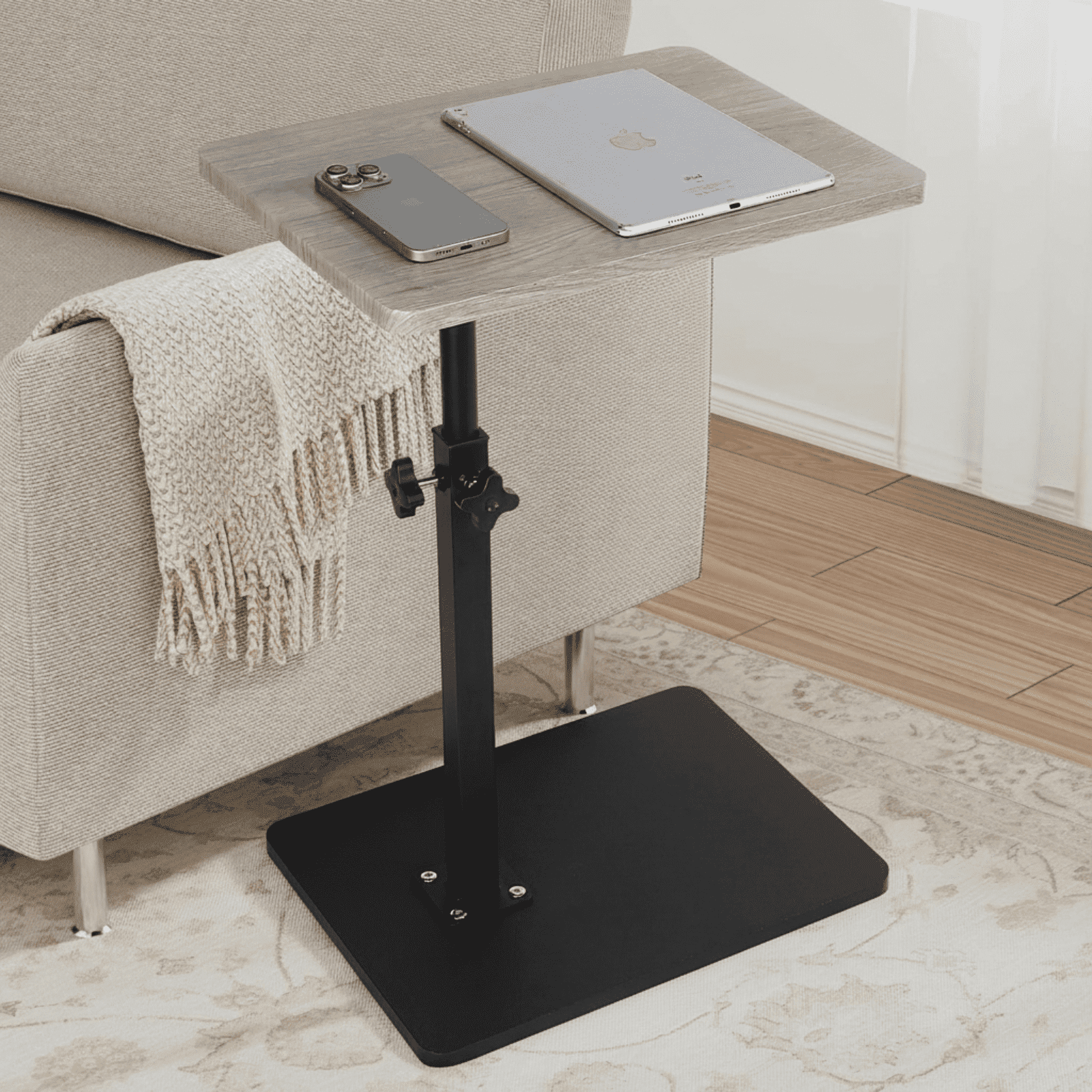 YYuan Height Adjustable End Table, 360° Rotatable Sofa Armrest Side ...